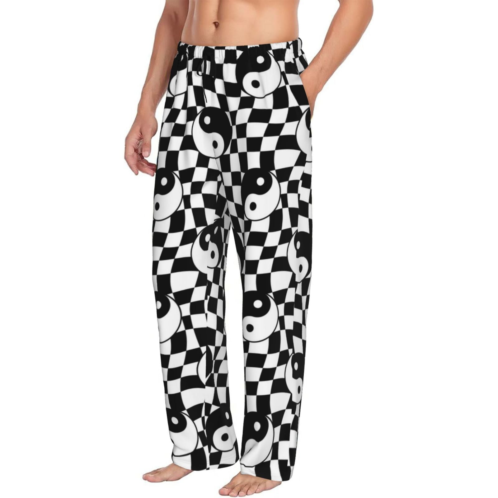 Mens Pajama Pants Bottoms with Pockets- Ying Yang Checkered Soft Mens ...