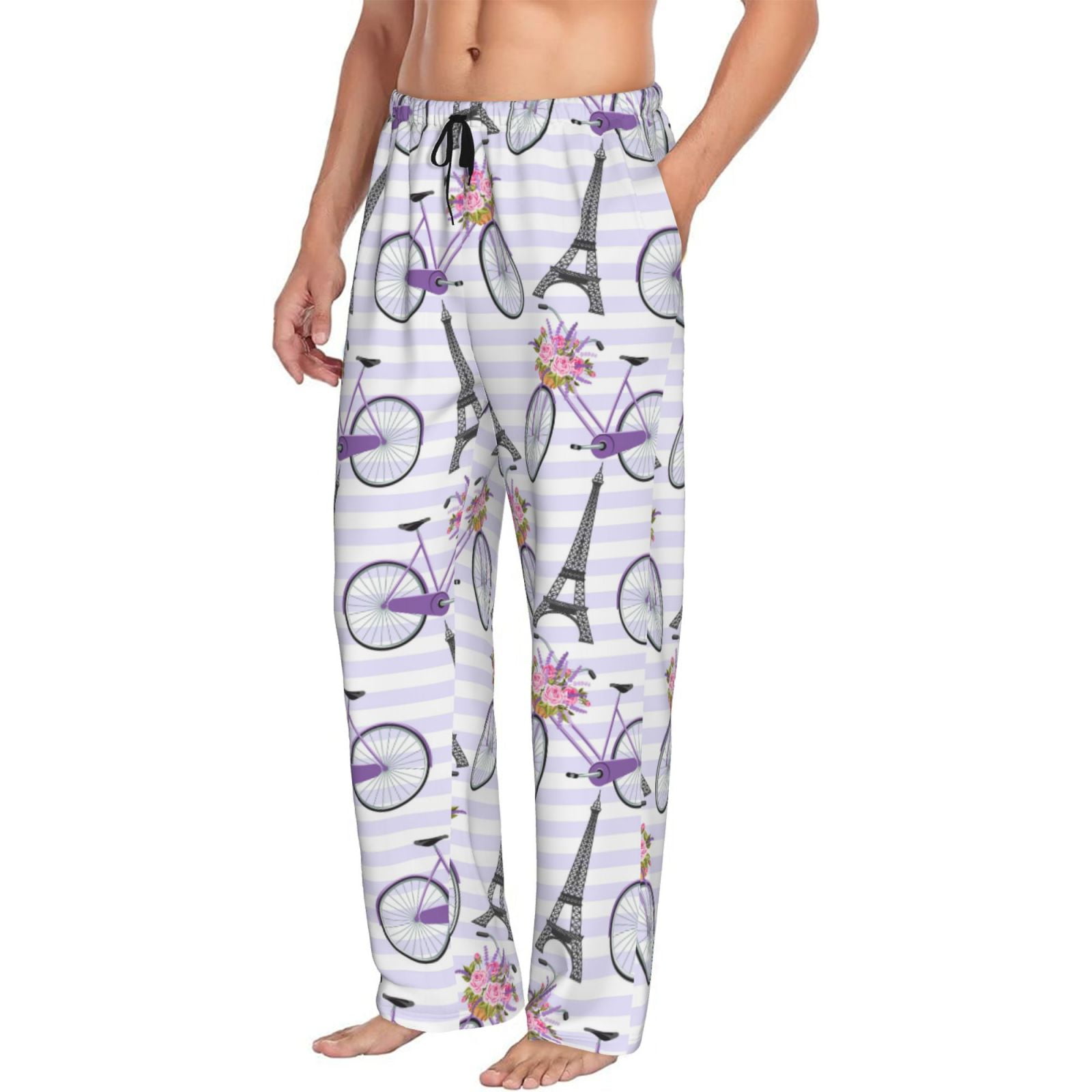 Mens Pajama Pants Bottoms with Pockets- bike flower Tower Soft Mens Pj ...