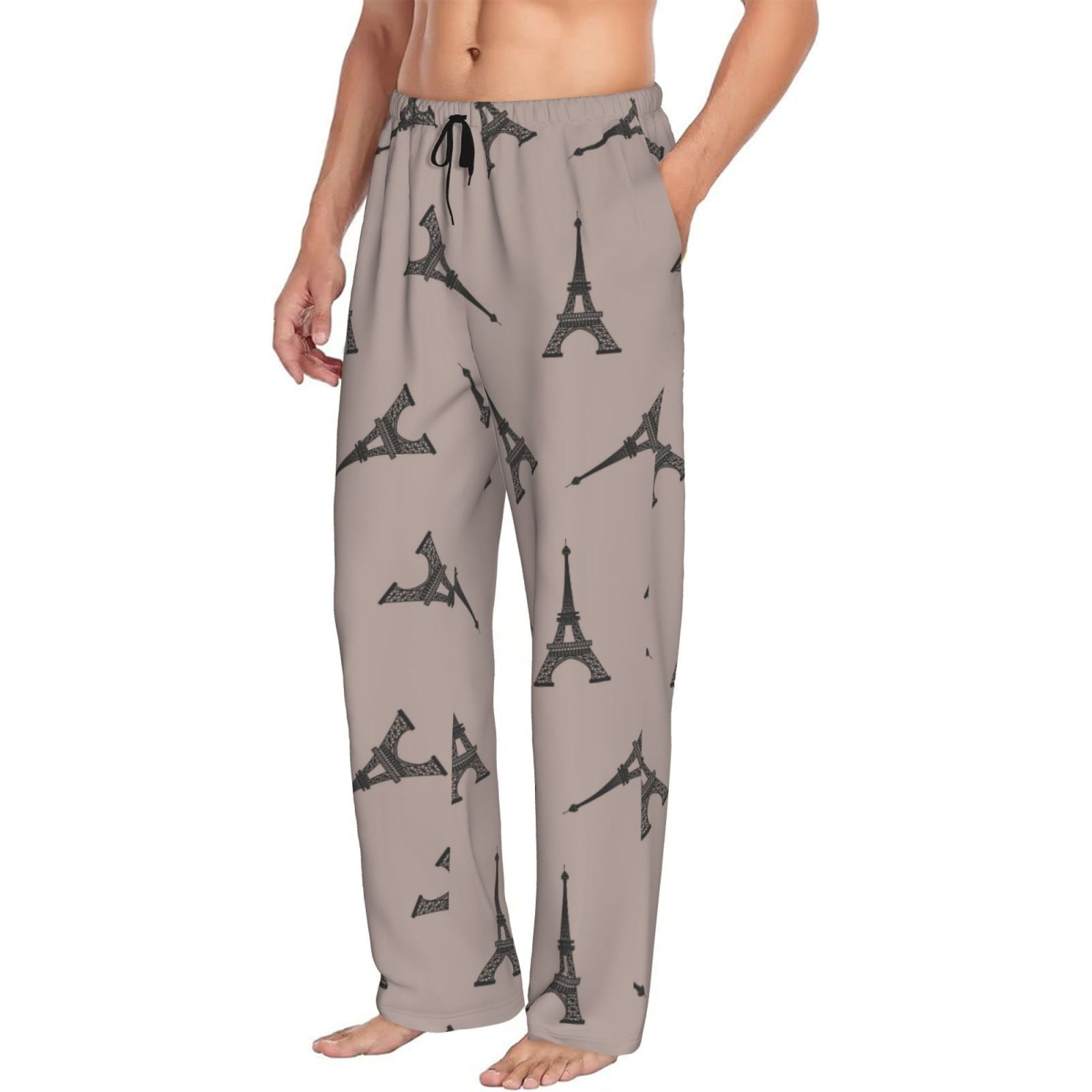 Mens Pajama Pants Bottoms with Pockets- black Eiffel Tower Soft Mens Pj ...