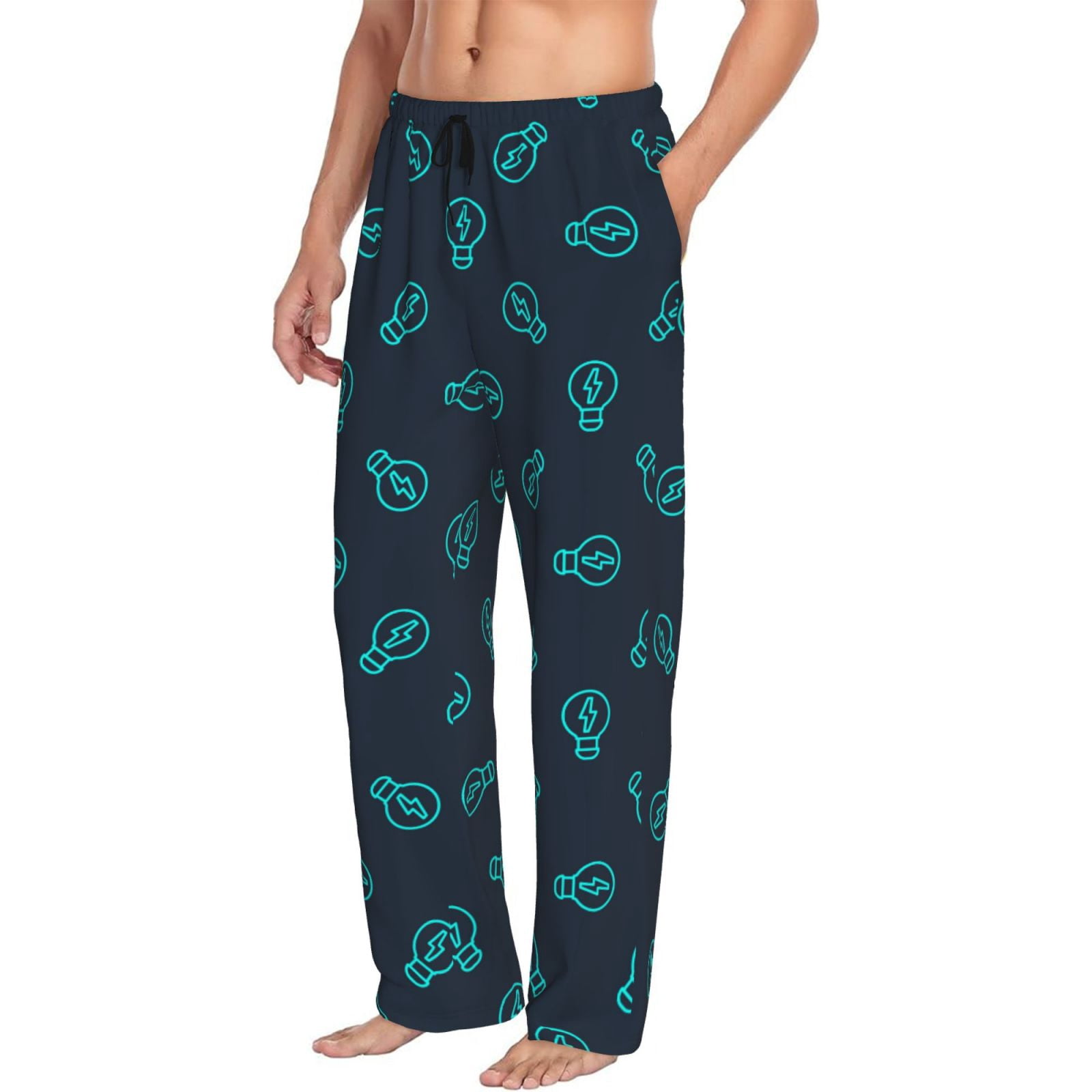 Mens Pajama Pants Bottoms with Pockets- blue Light Bulbs print Soft ...