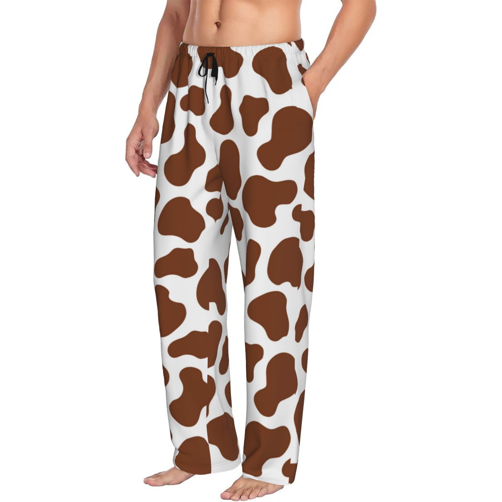 Mens Pajama Pants Bottoms with Pockets- brown cow print cute Soft Mens ...