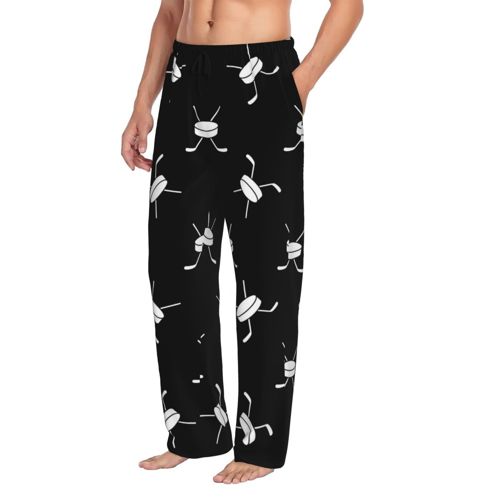 Mens Pajama Pants Bottoms with Pockets - cool hockey Stick puck black ...