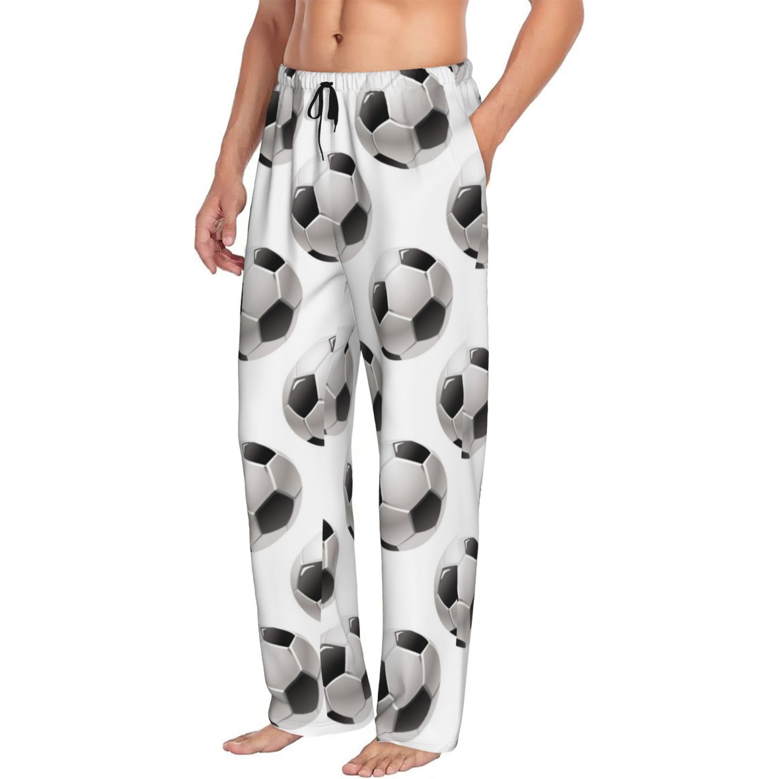 Mens Pajama Pants Bottoms with Pockets- football soccer ball cute Soft ...