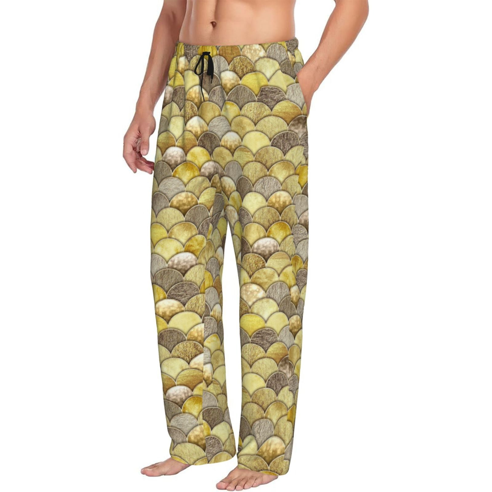 Mens Pajama Pants Bottoms with Pockets- golden glittering fish scale ...