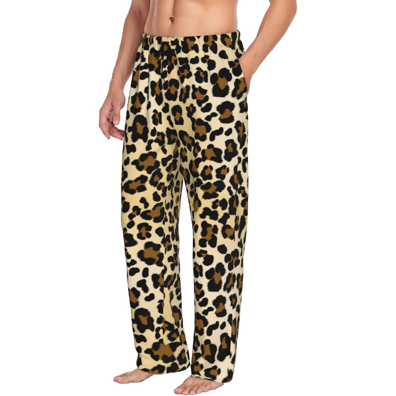Mens Pajama Pants Bottoms with Pockets - golden leopard trendy Comfy ...