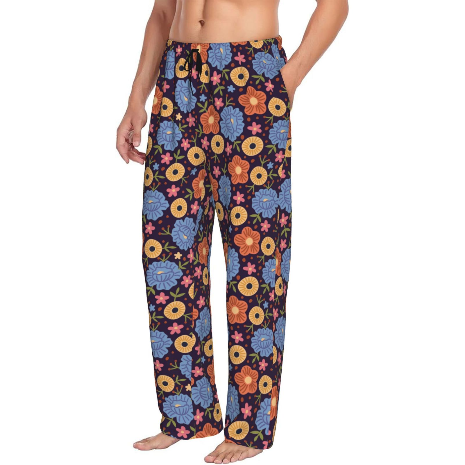 Mens Pajama Pants Bottoms with Pockets - hand drawn flowers_A Comfy ...