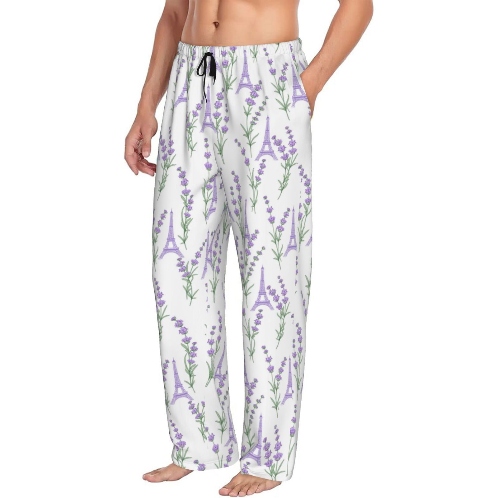 Mens Pajama Pants Bottoms with Pockets- purple Eiffel Tower Soft Mens ...