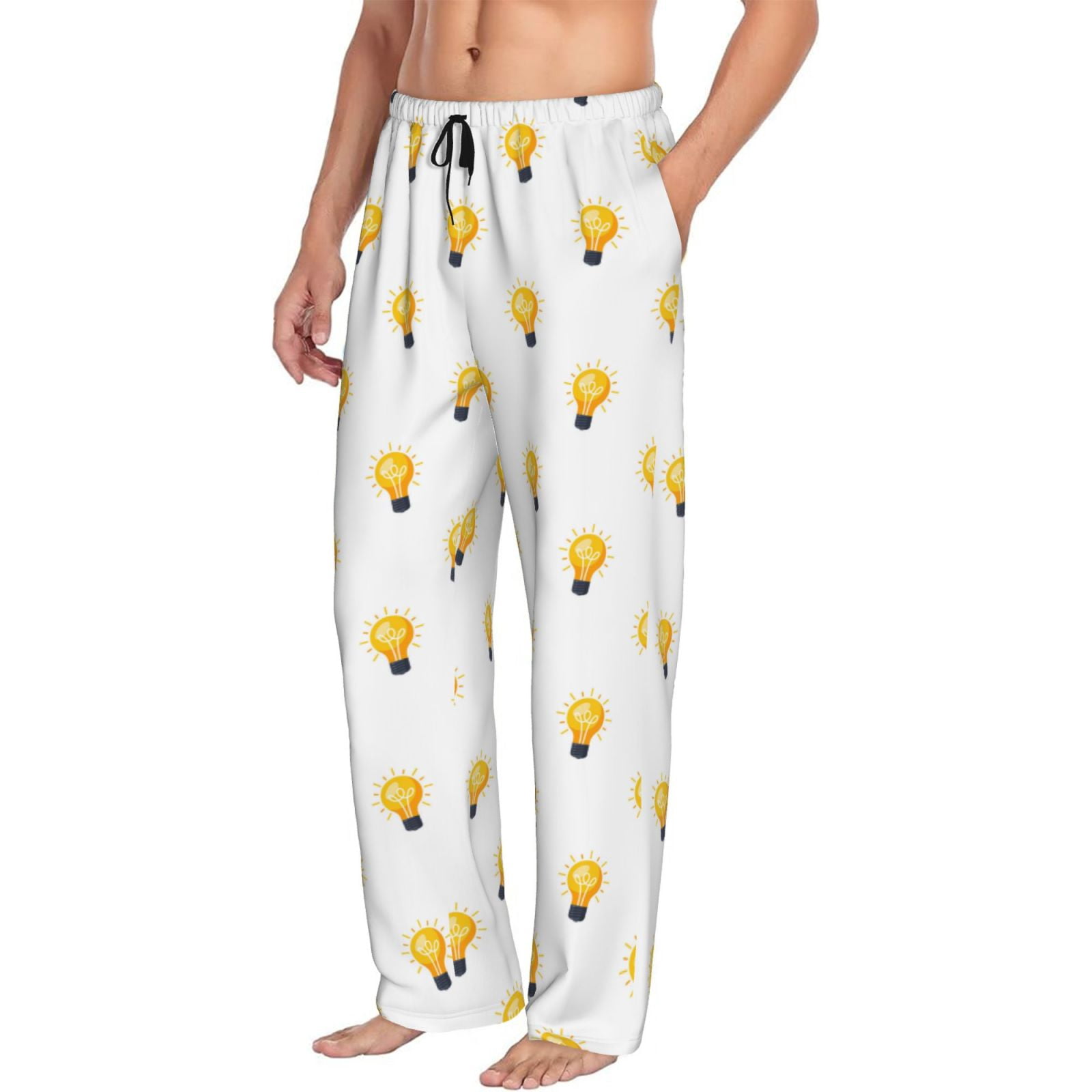 Mens Pajama Pants Bottoms with Pockets - white Light Bulbs Pattern ...