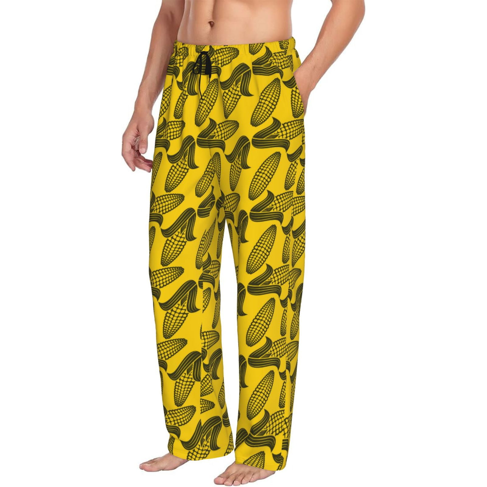Mens Pajama Pants Bottoms with Pockets - yellow Corn Comfy Mens Pj ...