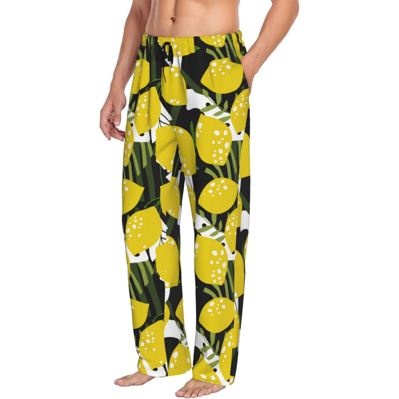 Mens Pajama Pants Bottoms with Pockets- yellow Lemon tree Soft Mens Pj ...
