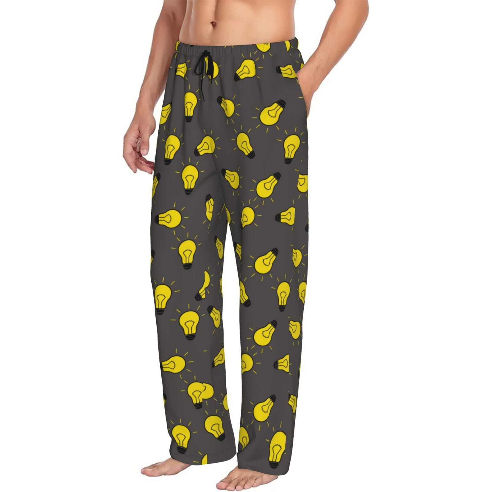 Mens Pajama Pants Bottoms with Pockets - yellow Light Bulb Pattern ...