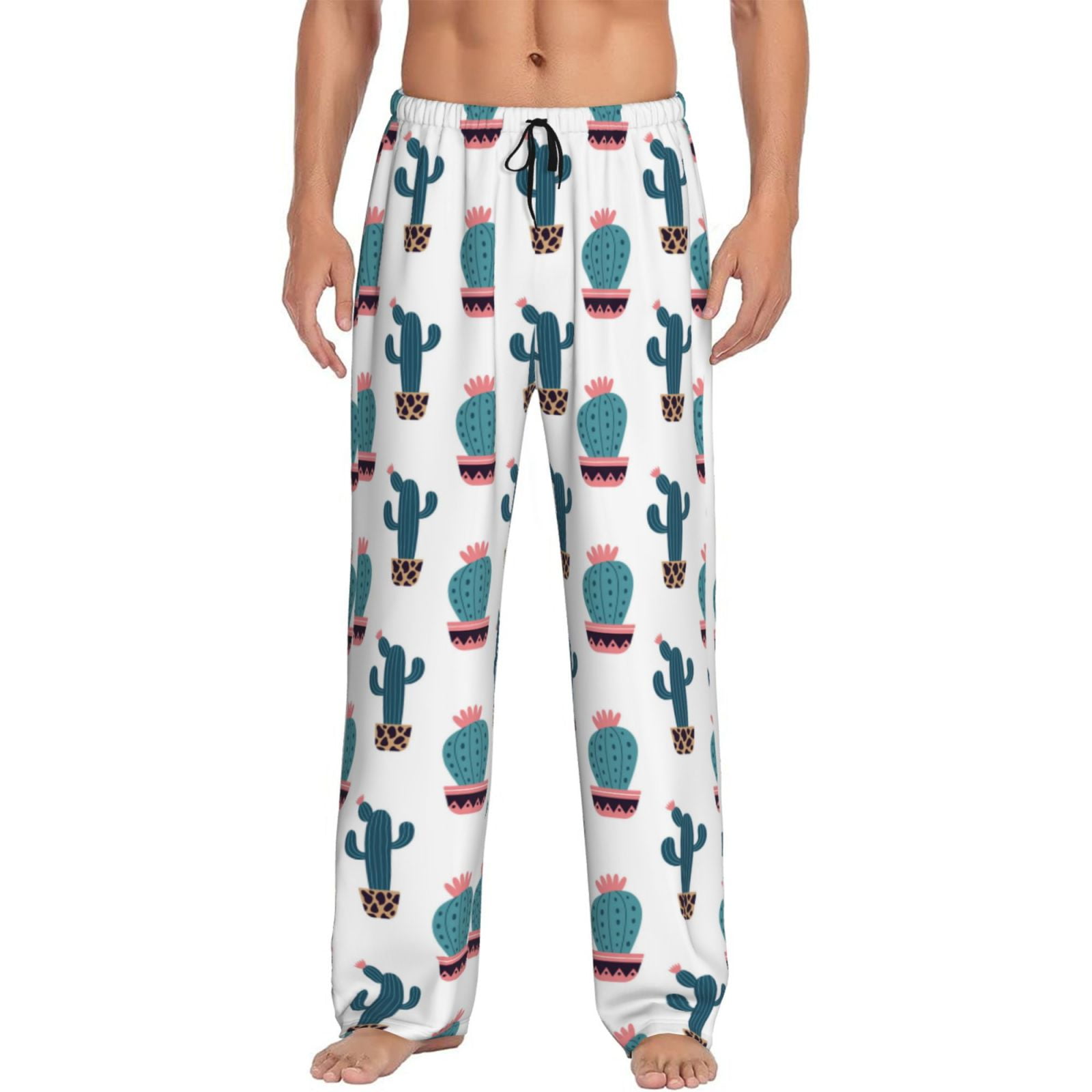 Mens Pajama Pants - Cactus Leopard Potted Plant Mens Sleepwear, Lounge ...