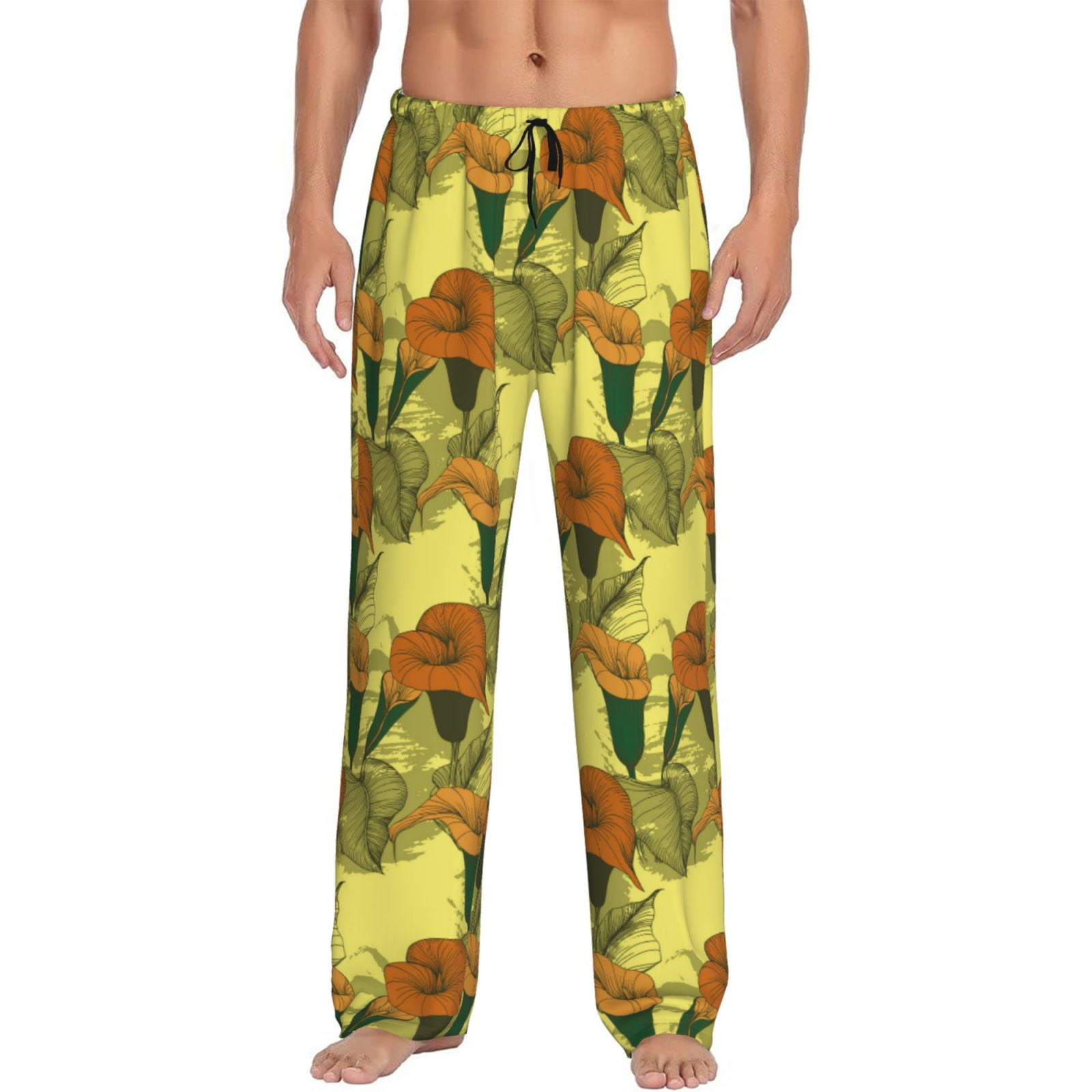 Mens Pajama Pants, Calla Lily Flowers Yellow Lounge Pj Pants With ...