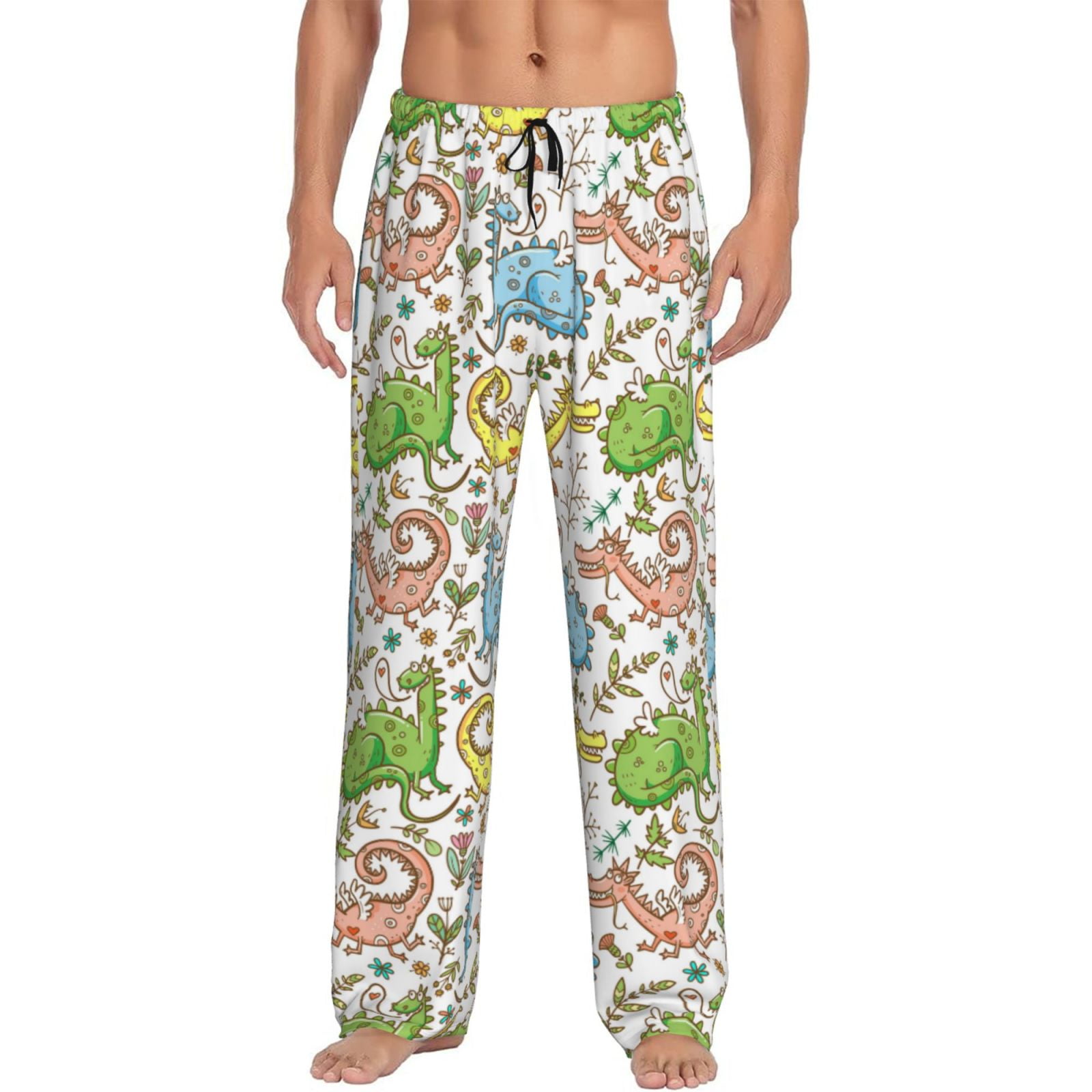 Mens Pajama Pants - Cartoon Chameleon Lizard Flower Mens Sleepwear ...