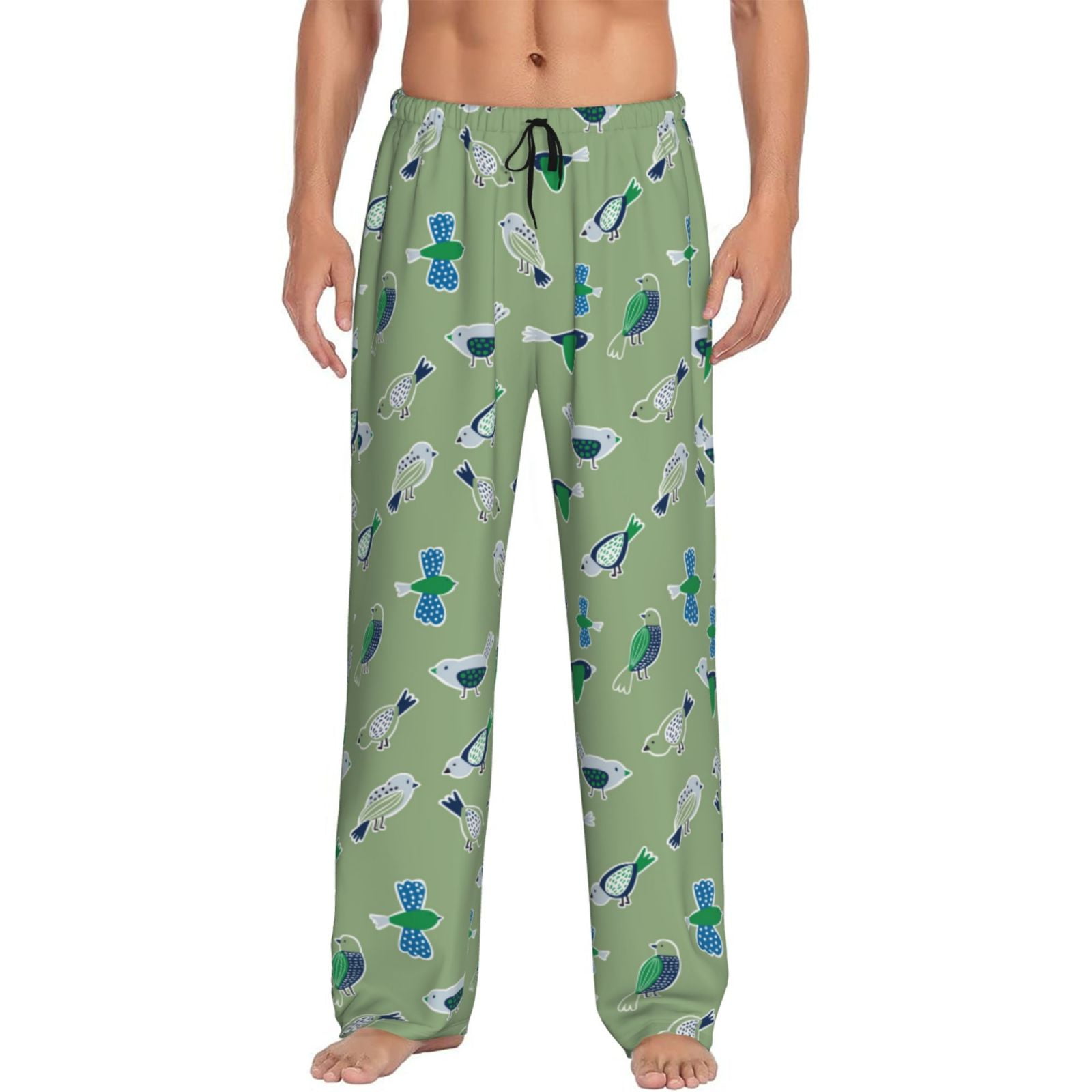 Mens Pajama Pants, Cartoon Cute Bird Green Lounge Pj Pants With ...