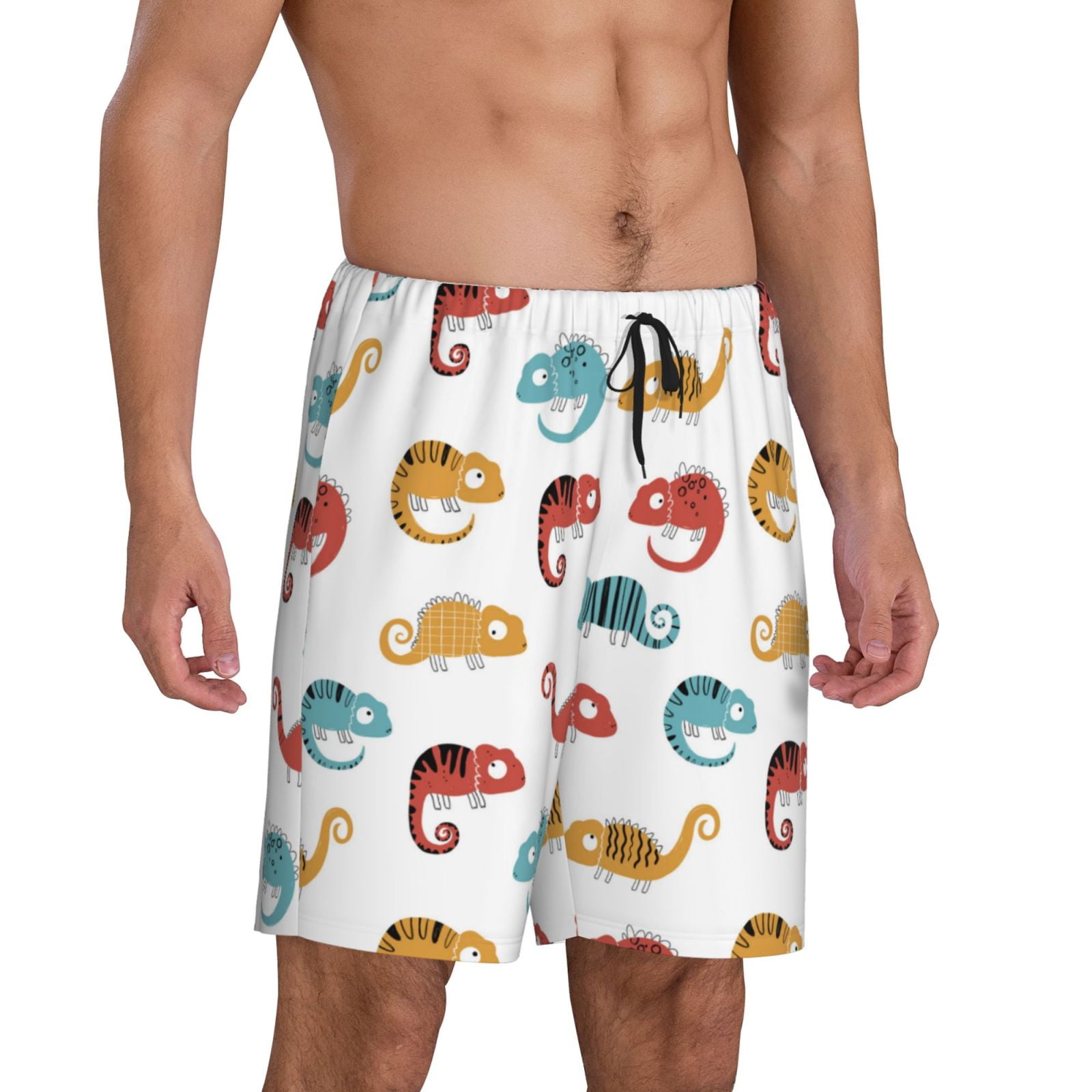 Mens Pajama Pants - Cartoon Cute Chameleon Lizard_A Sleep Shorts Mens ...