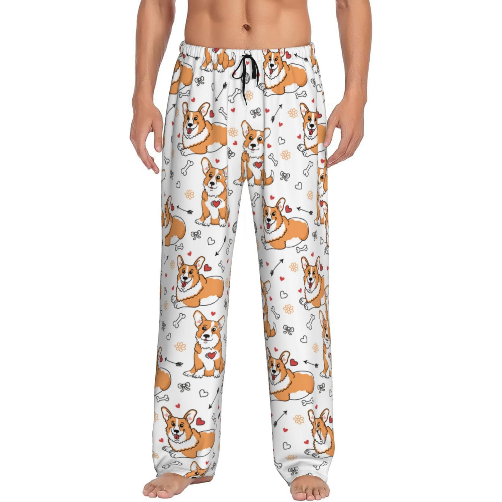 Mens Pajama Pants Cartoon Cute Corgi Dog Love Mens Pajama Pants, Soft ...