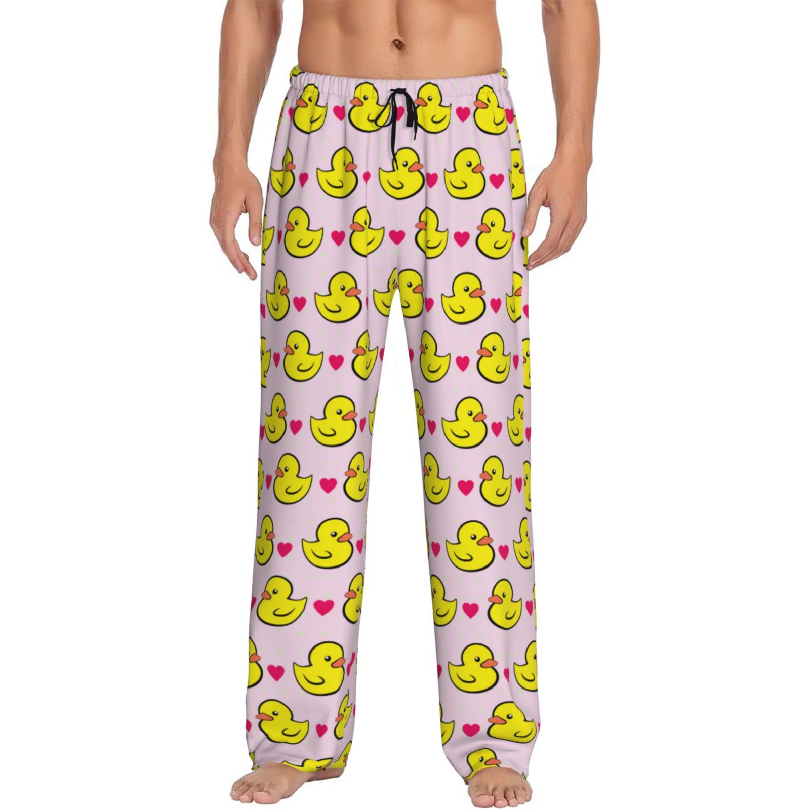 Mens Pajama Pants - Cartoon Cute Duck Love Pink Mens Sleepwear, Lounge ...