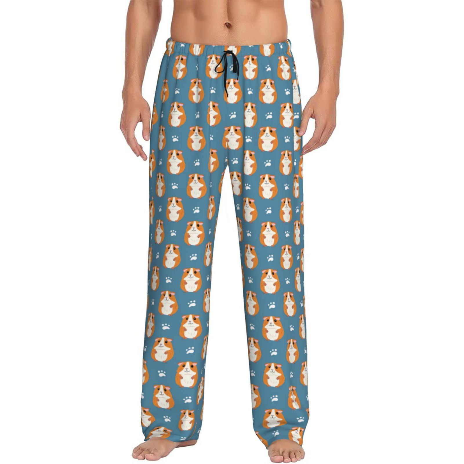Mens Pajama Pants, Cartoon Cute Hamster Footprints Lounge Pj Pants With ...