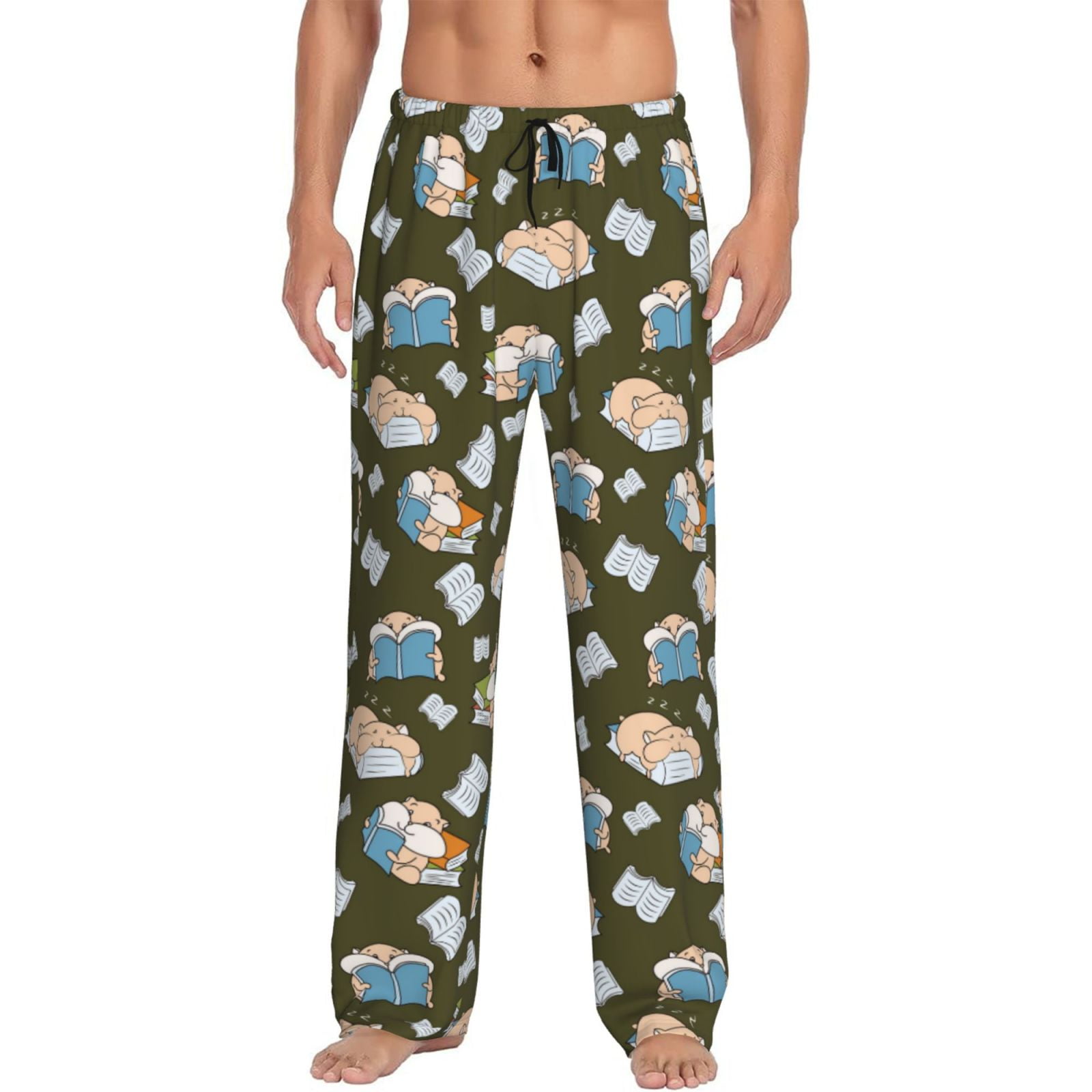 Mens Pajama Pants - Cartoon Cute Hamster Reading Mens Sleepwear, Lounge ...