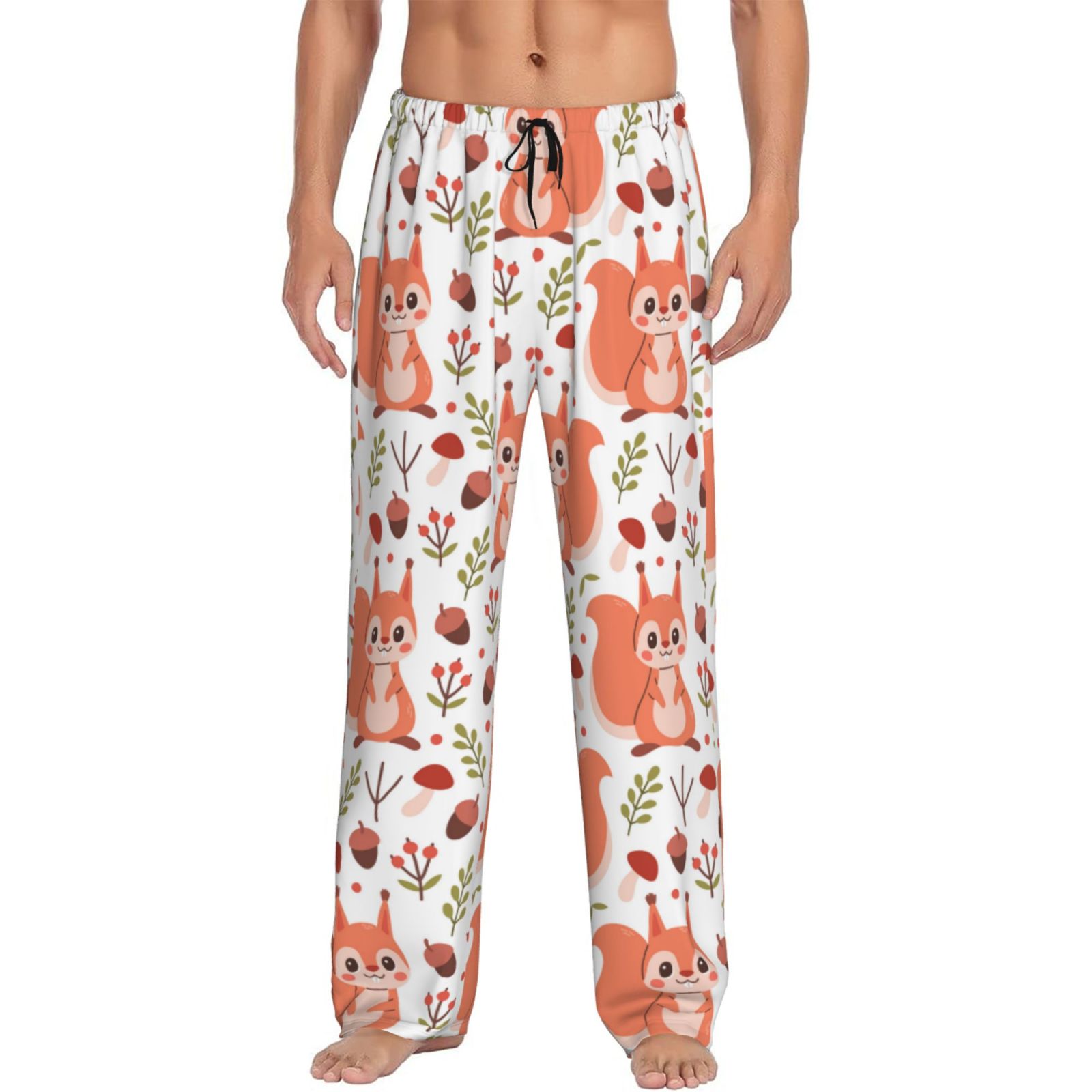 Mens Pajama Pants - Cartoon Cute Squirrel Pine Cone_B Mens Sleepwear ...