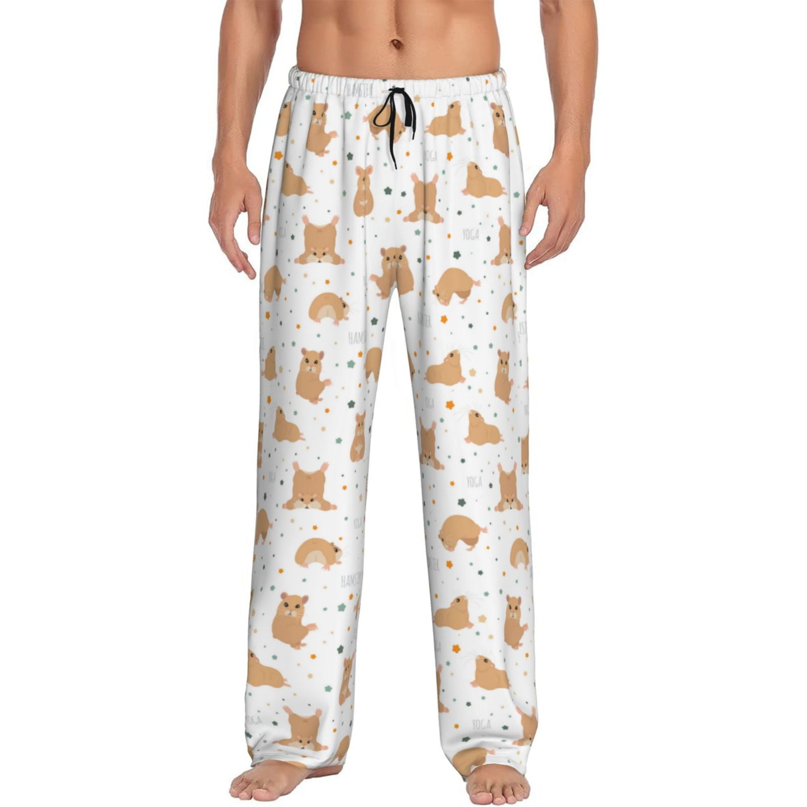 Mens Pajama Pants, Cartoon Cute Yoga Hamster Stars Lounge Pj Pants With ...