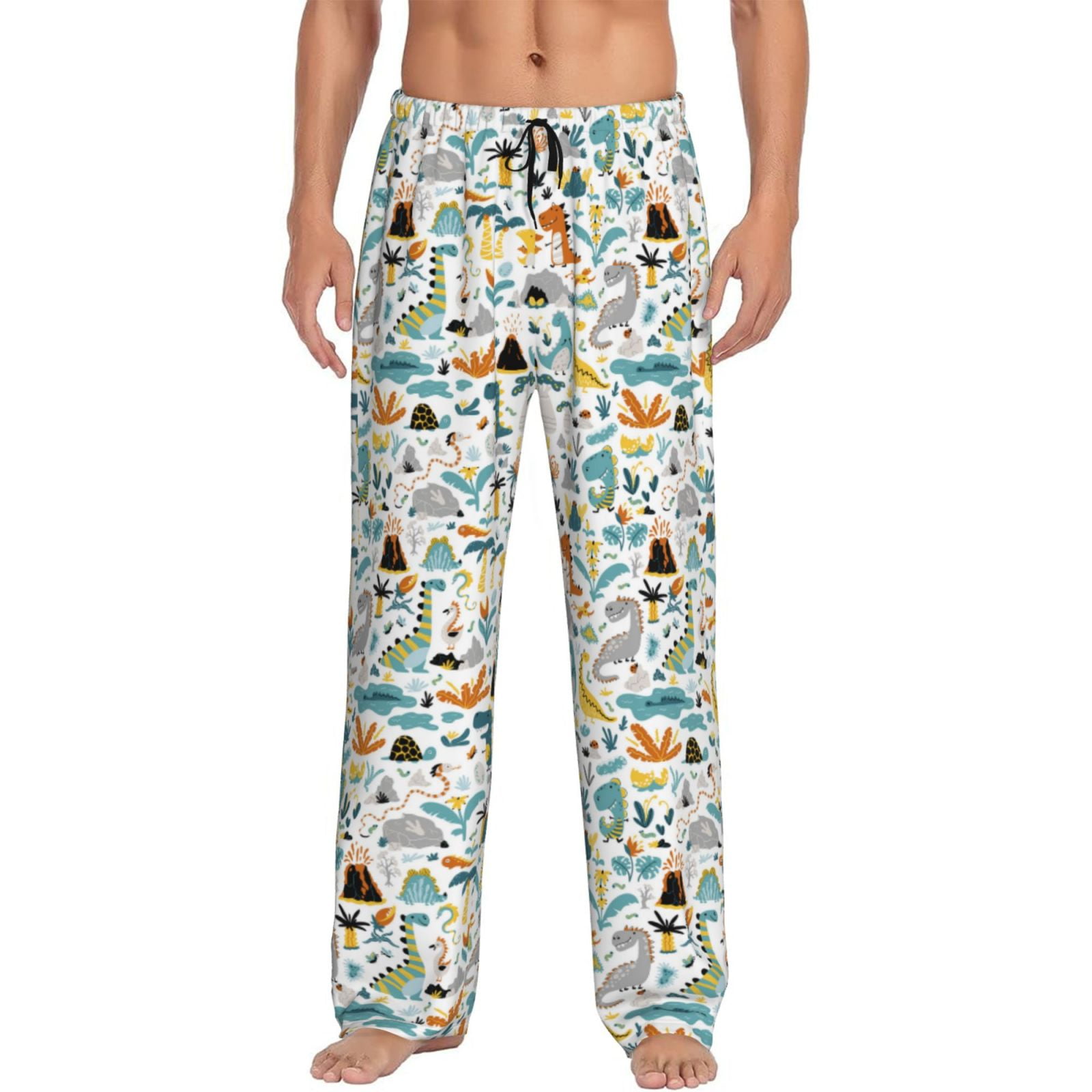 Mens Pajama Pants - Cartoon Dinosaur A Mens Sleepwear, Lounge Pj Pants ...