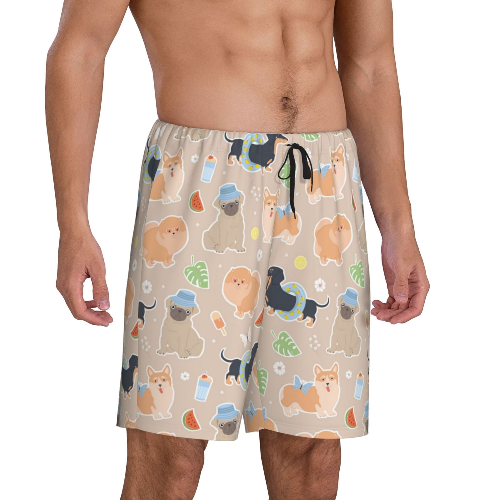 Mens Pajama Pants - Cartoon Dog Puppy Leaf Sleep Shorts Mens Pajama Shorts, Comfy Pj Pants for ...