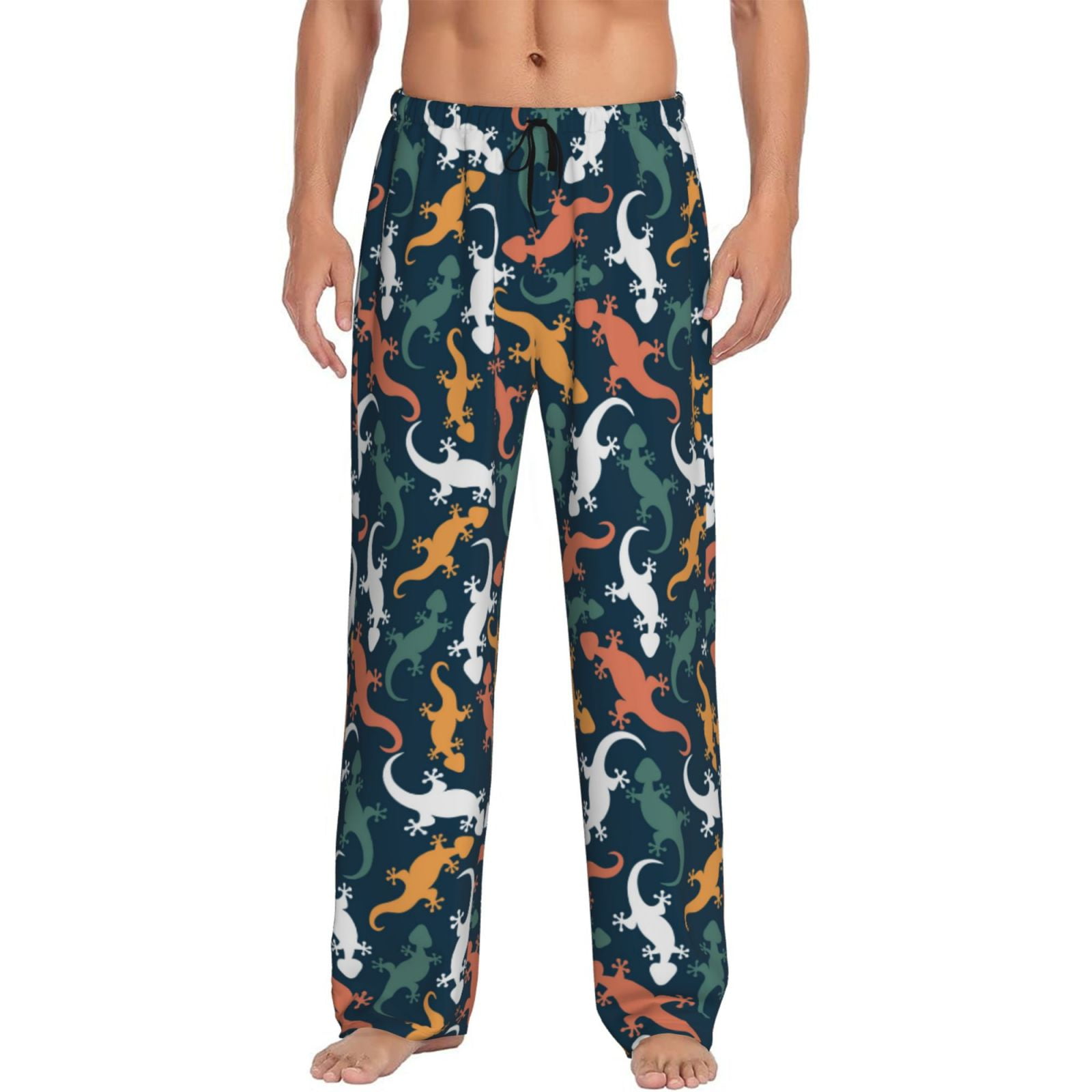 Mens Pajama Pants - Cartoon Lizard Gecko Multicolor Mens Sleepwear ...