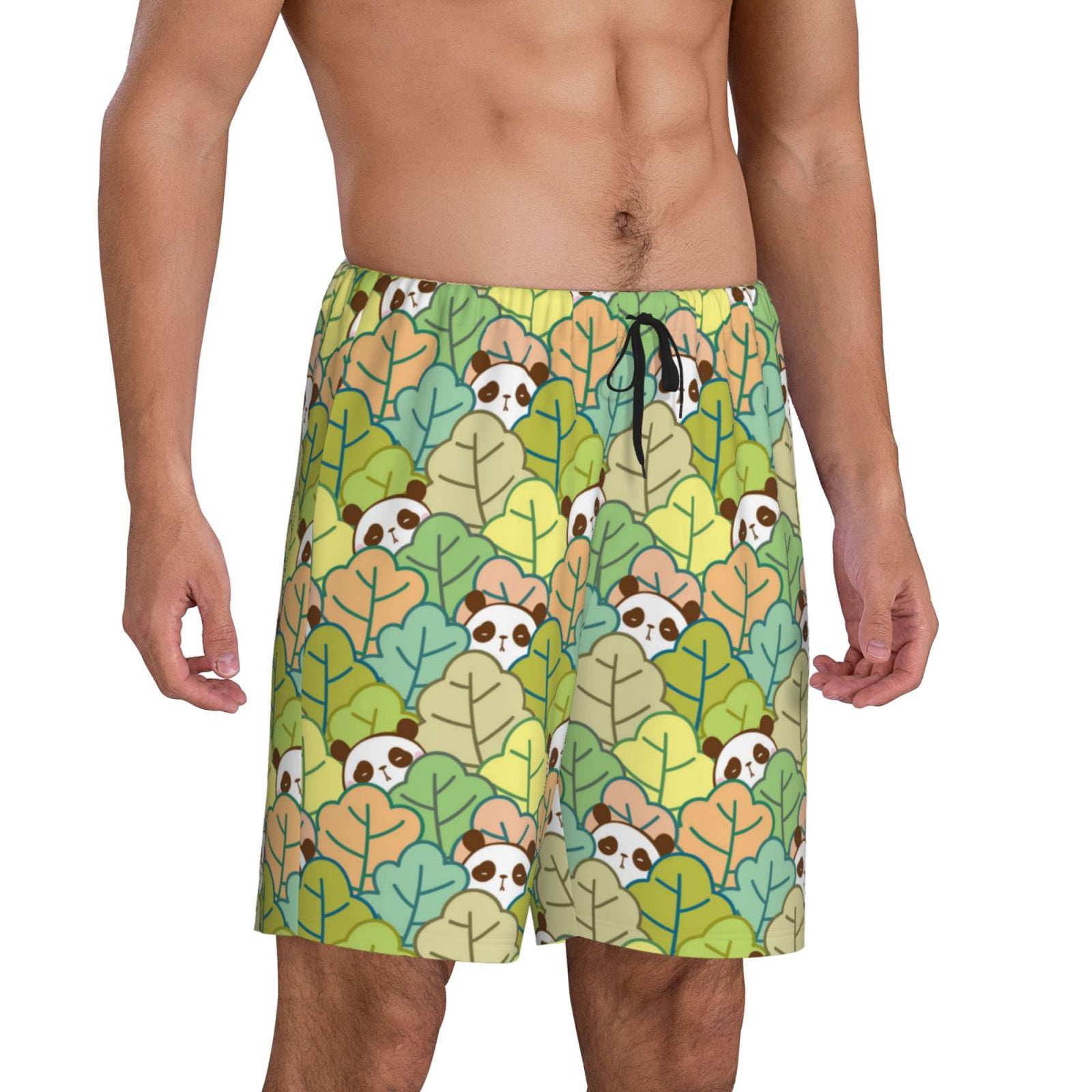 Mens Pajama Pants - Cartoon Panda And Leaf Sleep Shorts Mens Pajama Shorts, Comfy Pj Pants for ...