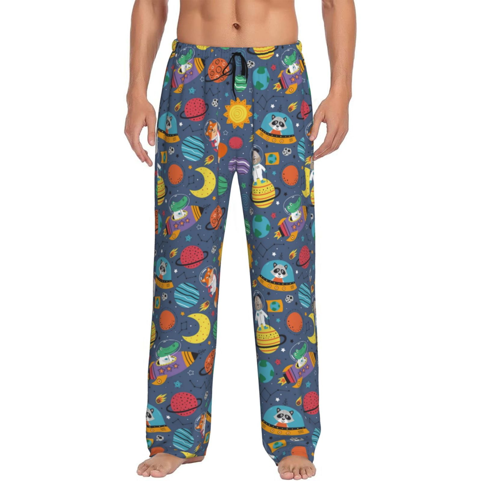 Mens Pajama Pants, Cartoon Space Lounge Pj Pants With Drawstring, Men'S ...