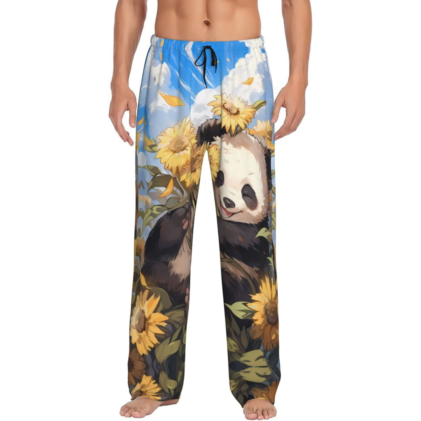 Mens Pajama Pants, Clear Sky Cute Sunflower Panda Lounge Pj Pants With ...