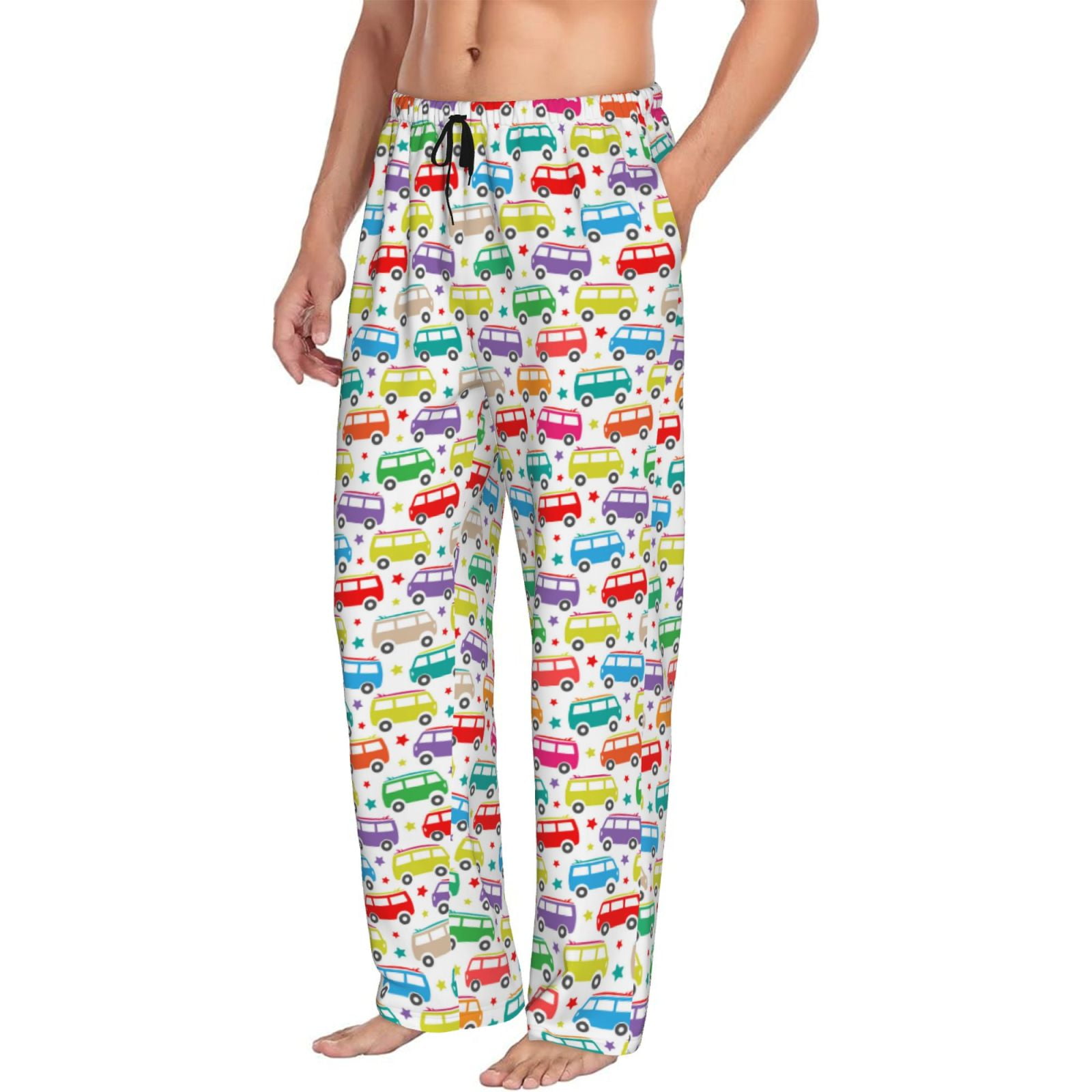 Mens Pajama Pants, Colorful Bus Lounge PJ Pants With Drawstring, Men's ...