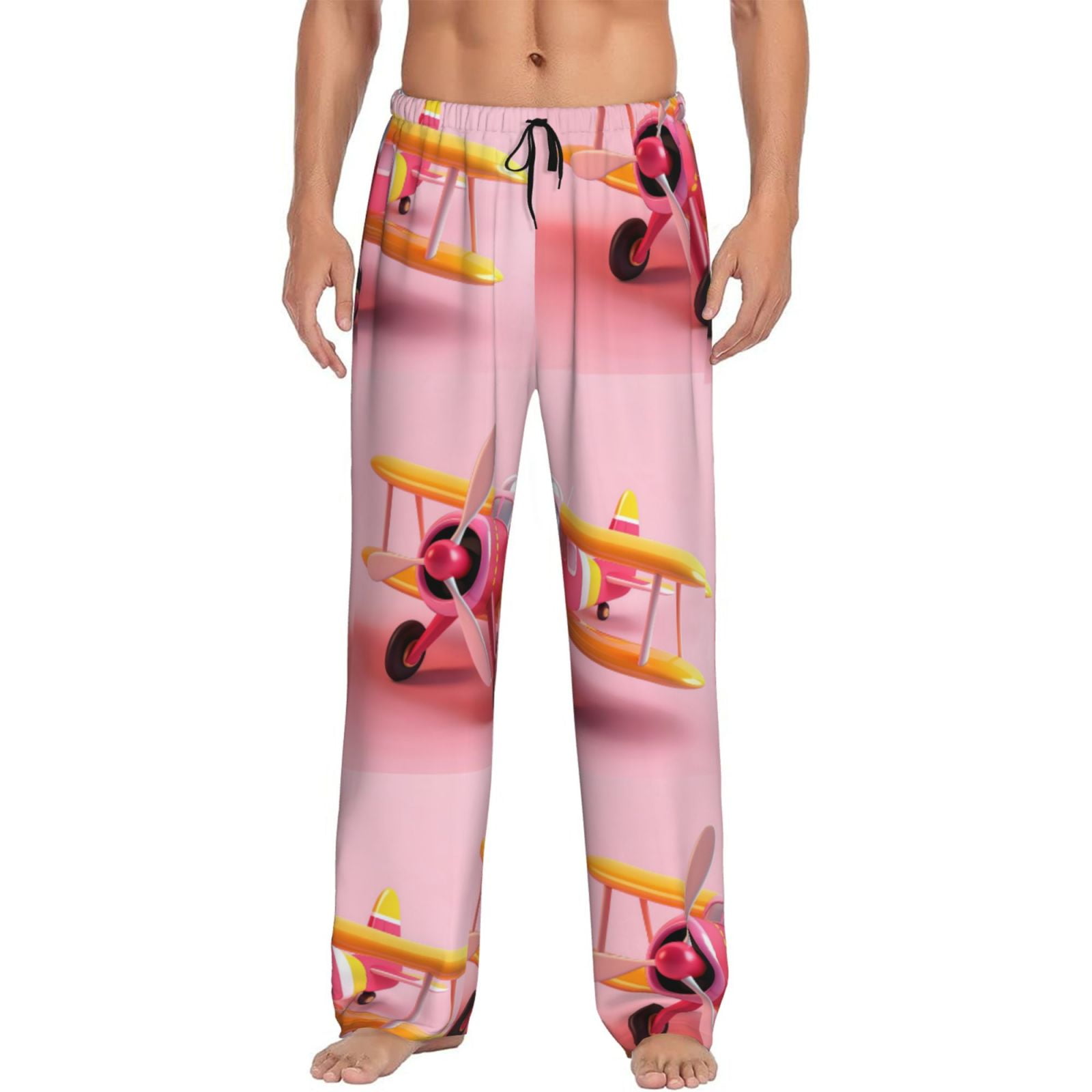 Mens Pajama Pants, Colorful Cartoon Biplane Lounge Pj Pants With ...