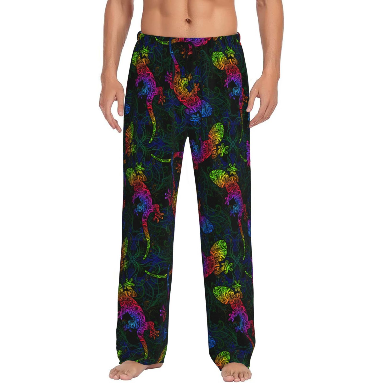 Mens Pajama Pants - Colorful Cute Lizard Gecko Mens Sleepwear, Lounge ...