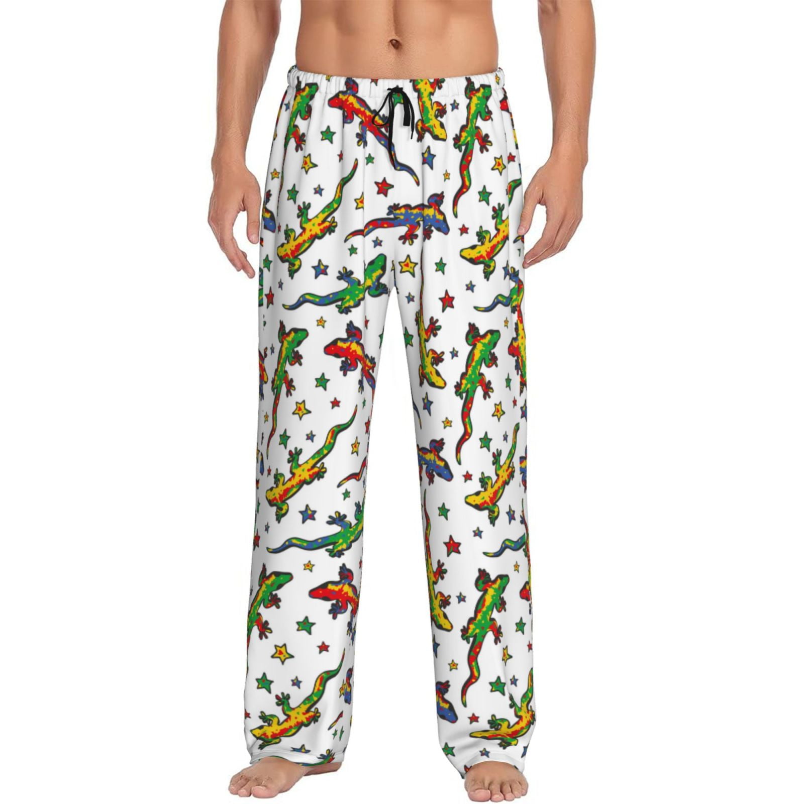 Mens Pajama Pants, Colorful Cute Lizard Gecko Stars Lounge Pj Pants ...