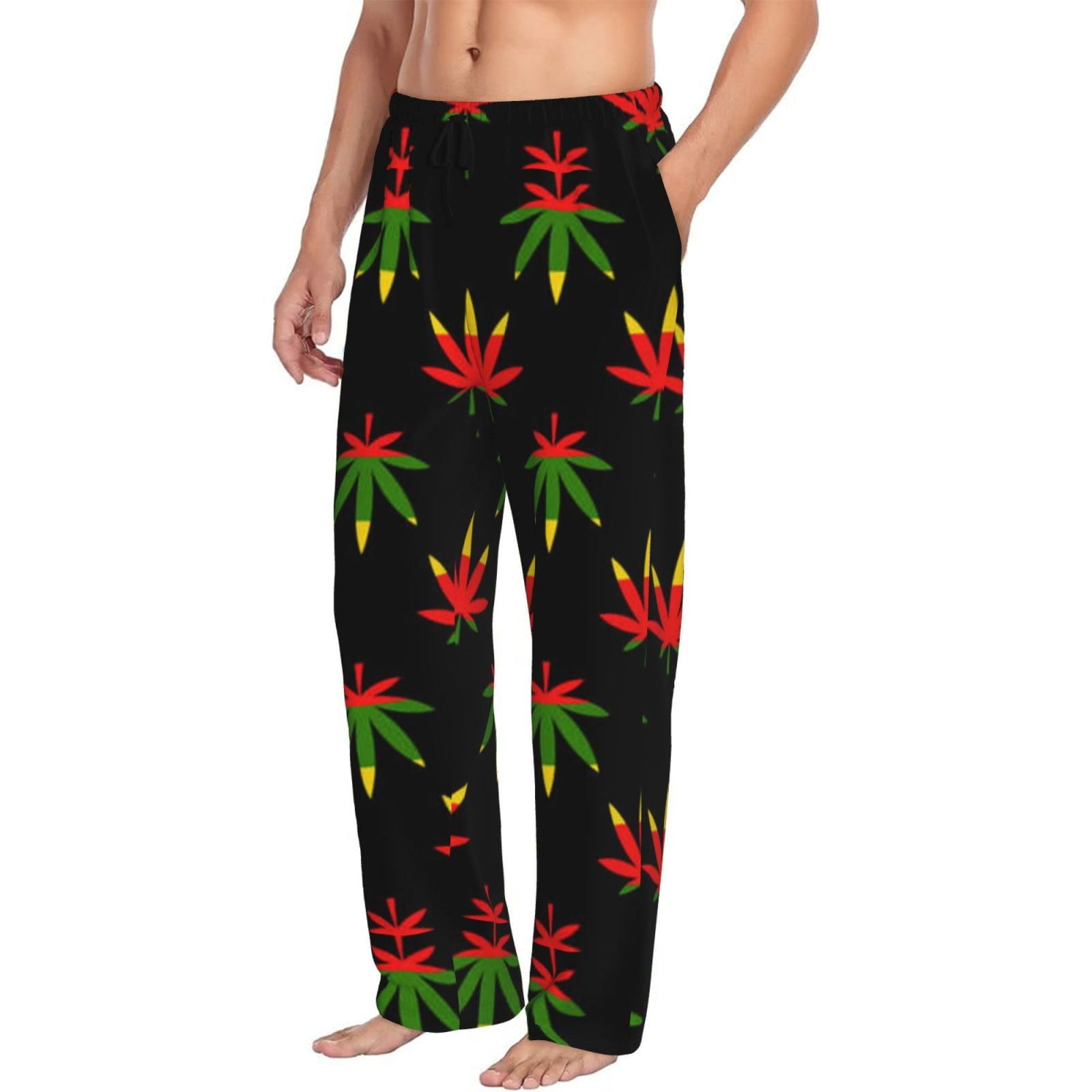 Mens Pajama Pants Colorful Rasta Leaves Sleep & Lounge Pants with Two ...