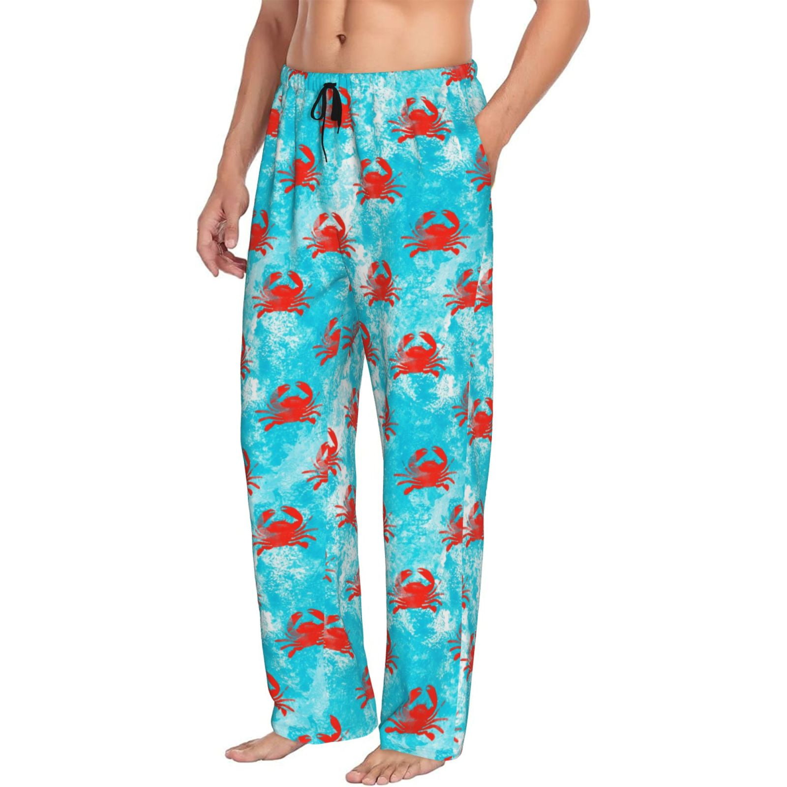 Mens Pajama Pants, Crab Swims In The Ocean Mens PJ Pants Bottoms Sleep ...