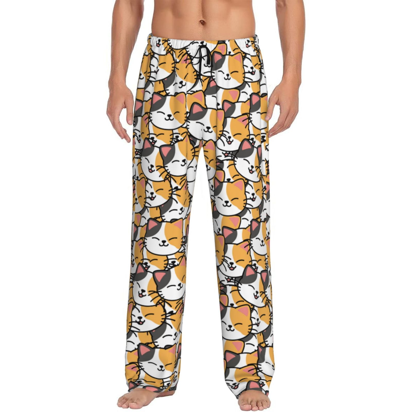 Mens Pajama Pants, Cute Cartoon Smiling Cat Face Lounge Pj Pants With ...