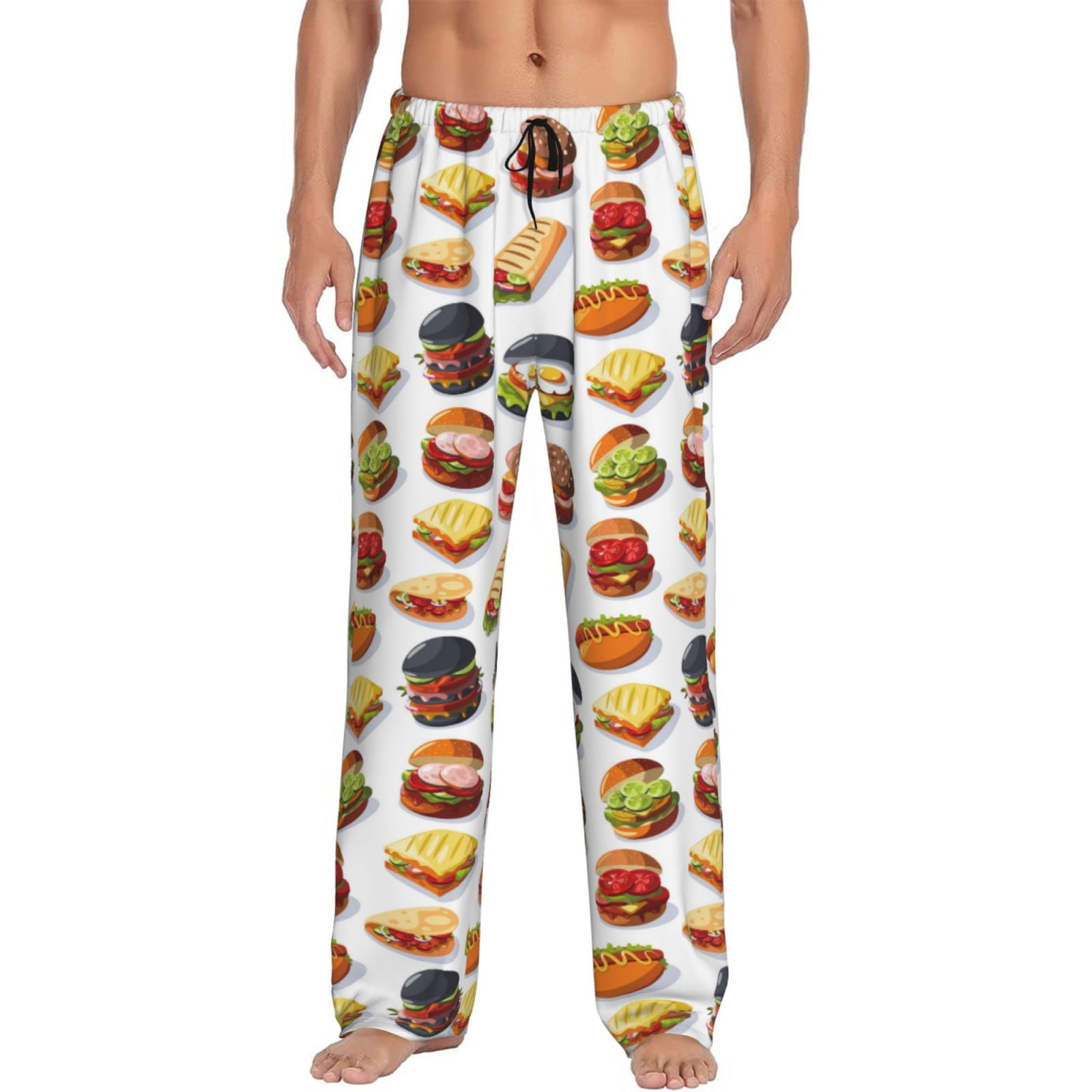 Mens Pajama Pants, Cute Cheese Hamburger Chicken Roll Lounge Pj Pants ...
