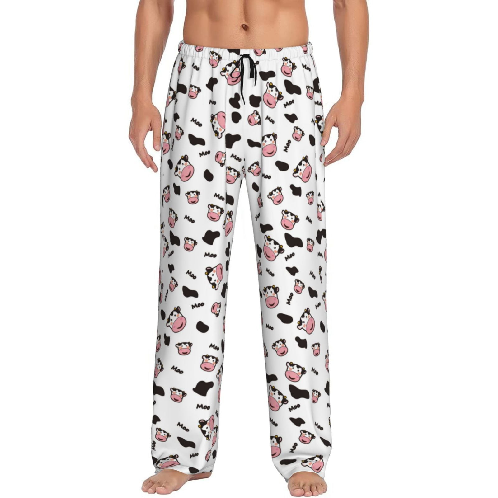 Mens Pajama Pants, Cute Funny Cow Cartoon Cow Print Lounge Pj Pants ...