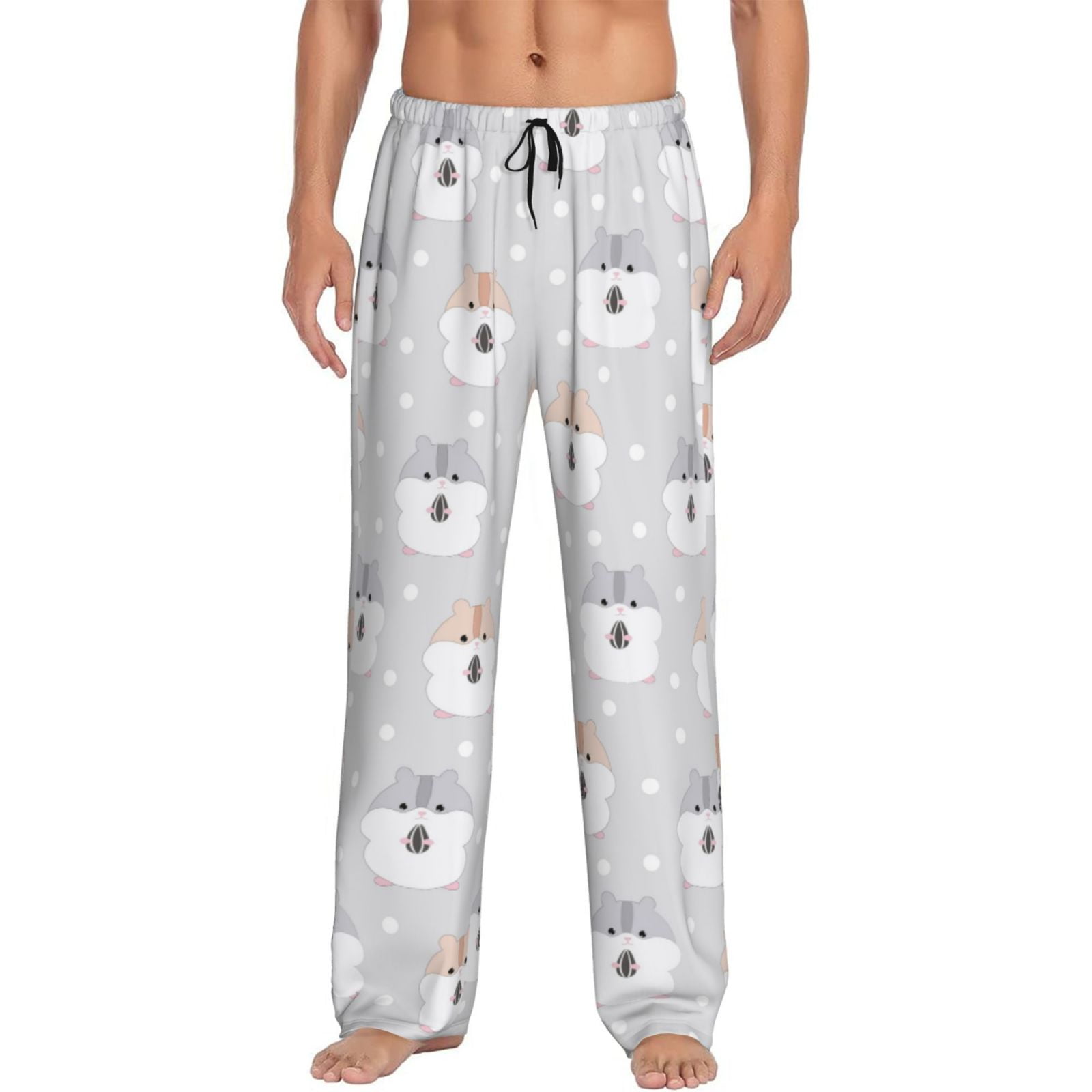 Mens Pajama Pants, Cute Hamster Sunflower Seed Gray Lounge Pj Pants ...