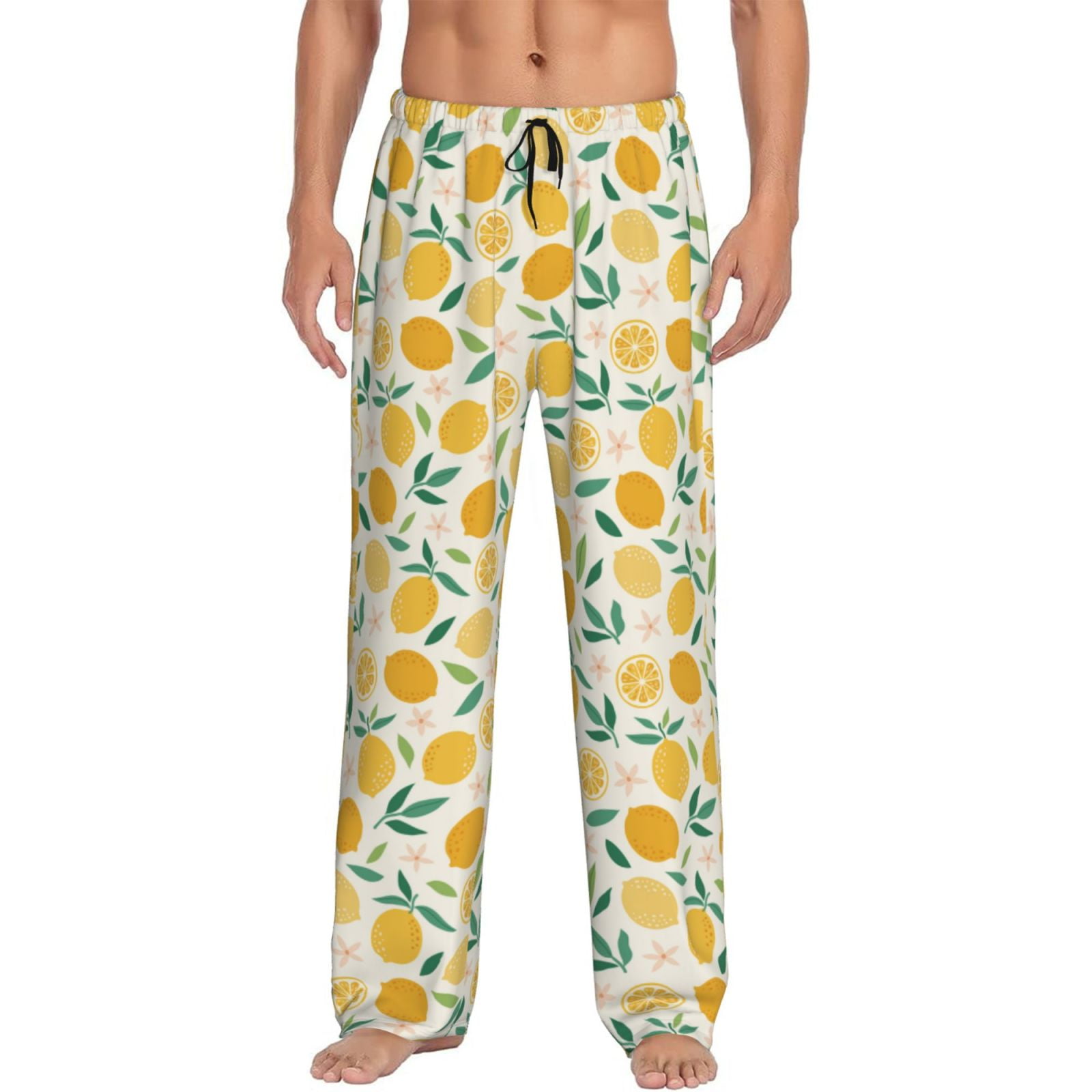 Mens Pajama Pants, Cute Lemon Pink Flower Lounge Pj Pants With ...