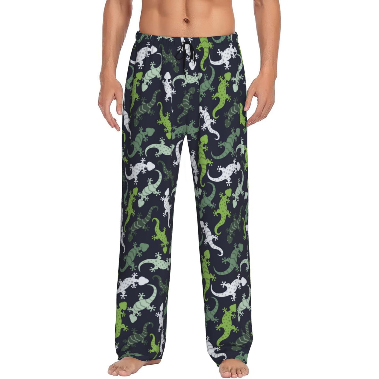 Mens Pajama Pants, Cute Lizard Gecko Green Lounge Pj Pants With ...
