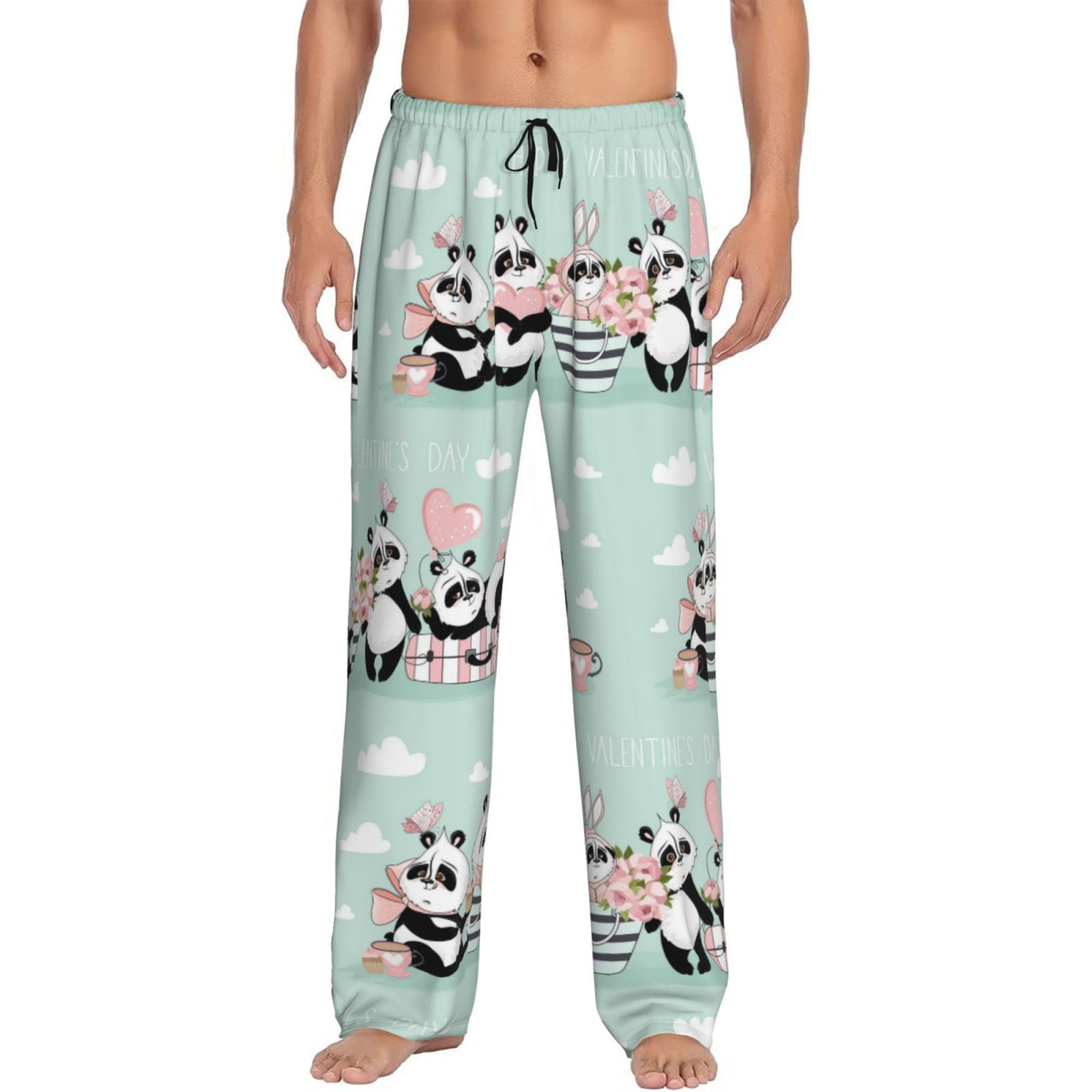 Mens Pajama Pants, Cute Panda (2) Lounge Pj Pants With Drawstring, Men ...