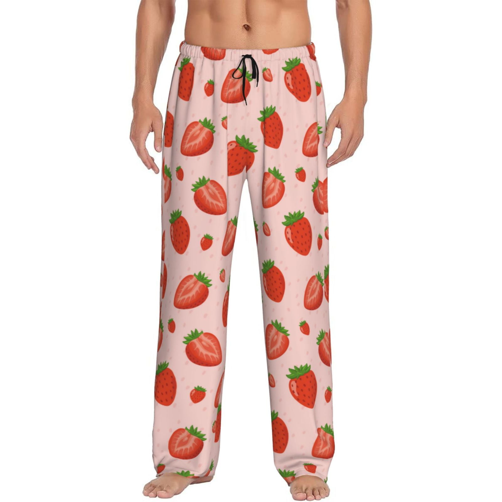 Mens Pajama Pants, Dainty Cartoon Strawberry Lounge Pj Pants With ...