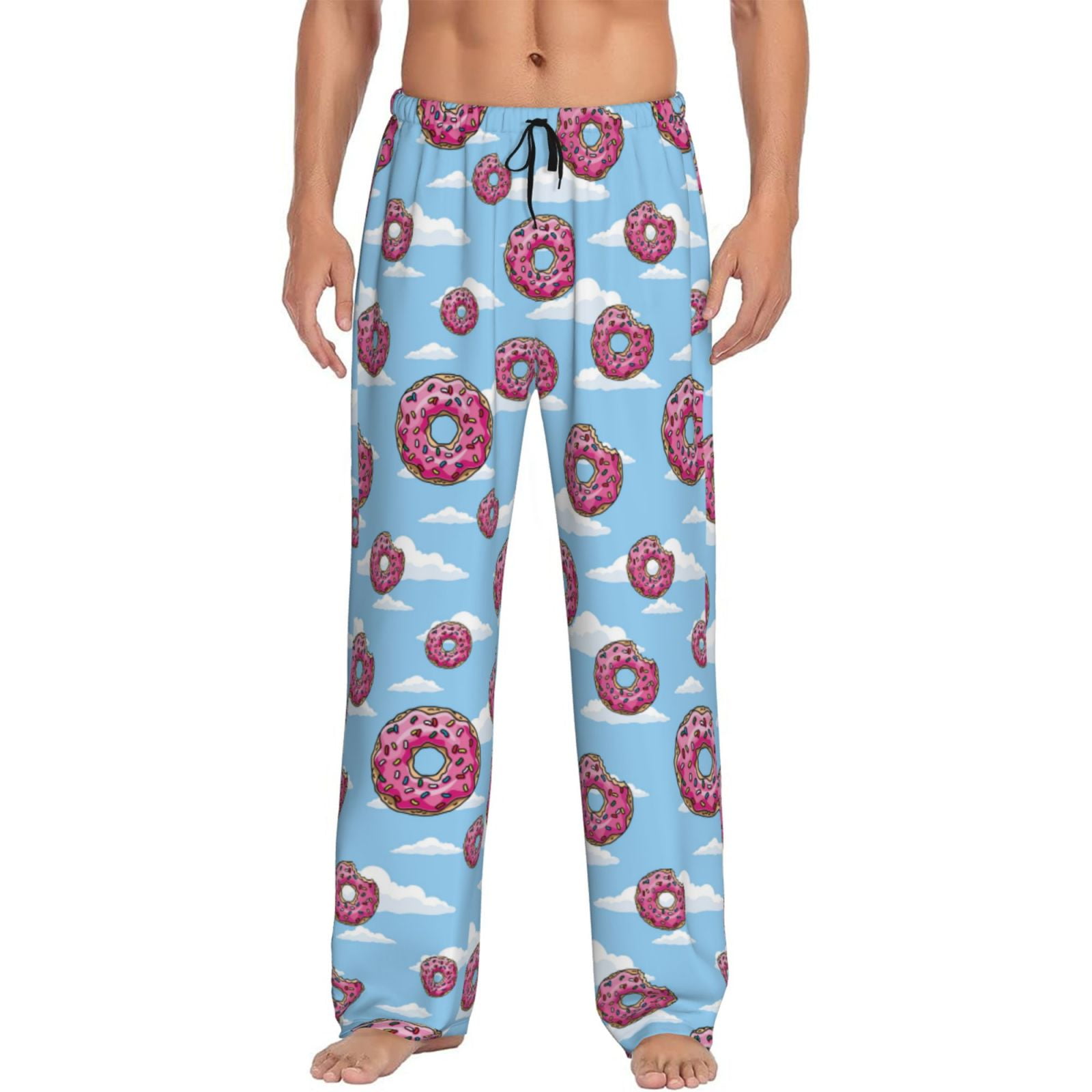Mens Pajama Pants, Donut Clouds Print Lounge Pj Pants With Drawstring ...
