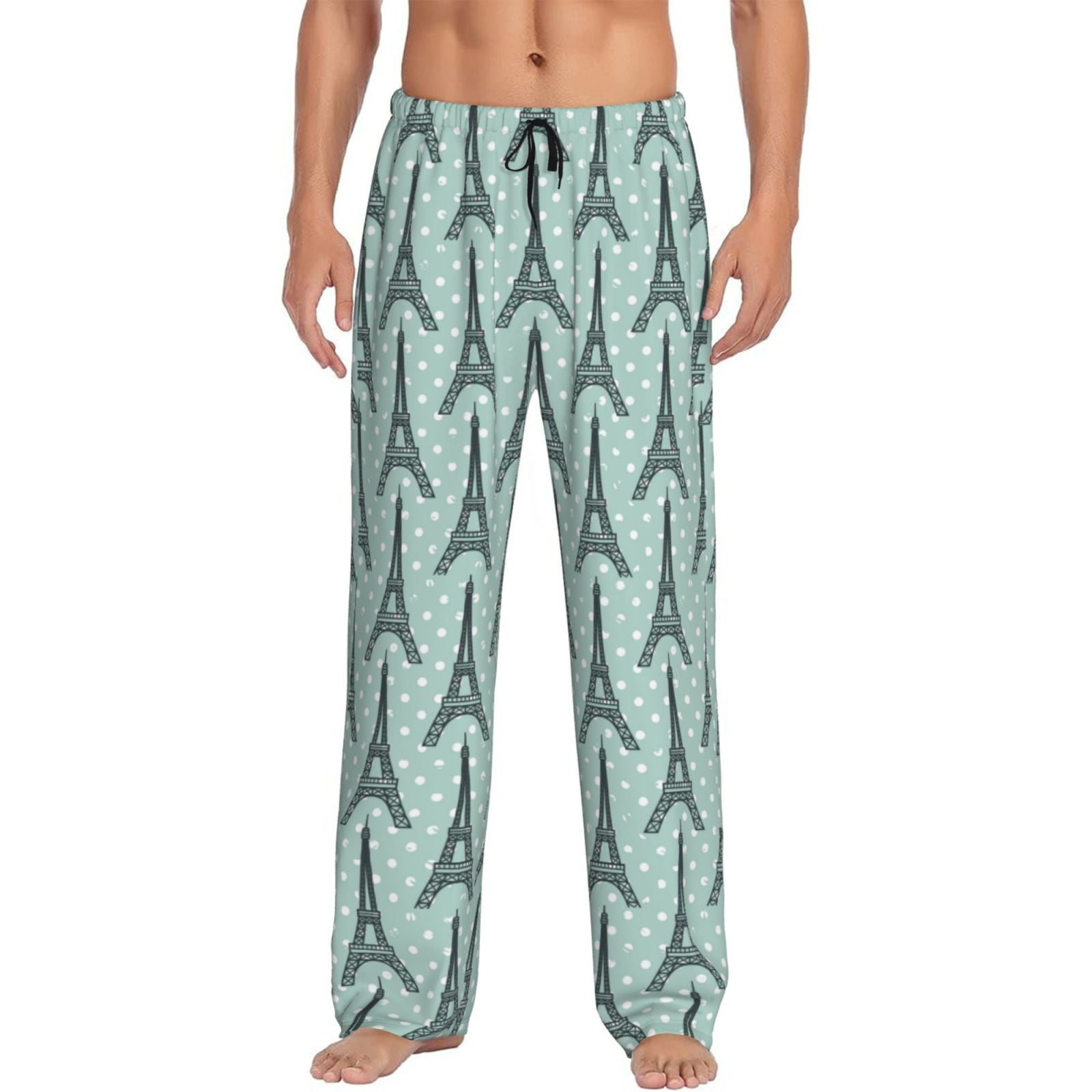 Mens Pajama Pants, Eiffel Tower Polka Dots Lounge Pj Pants With ...