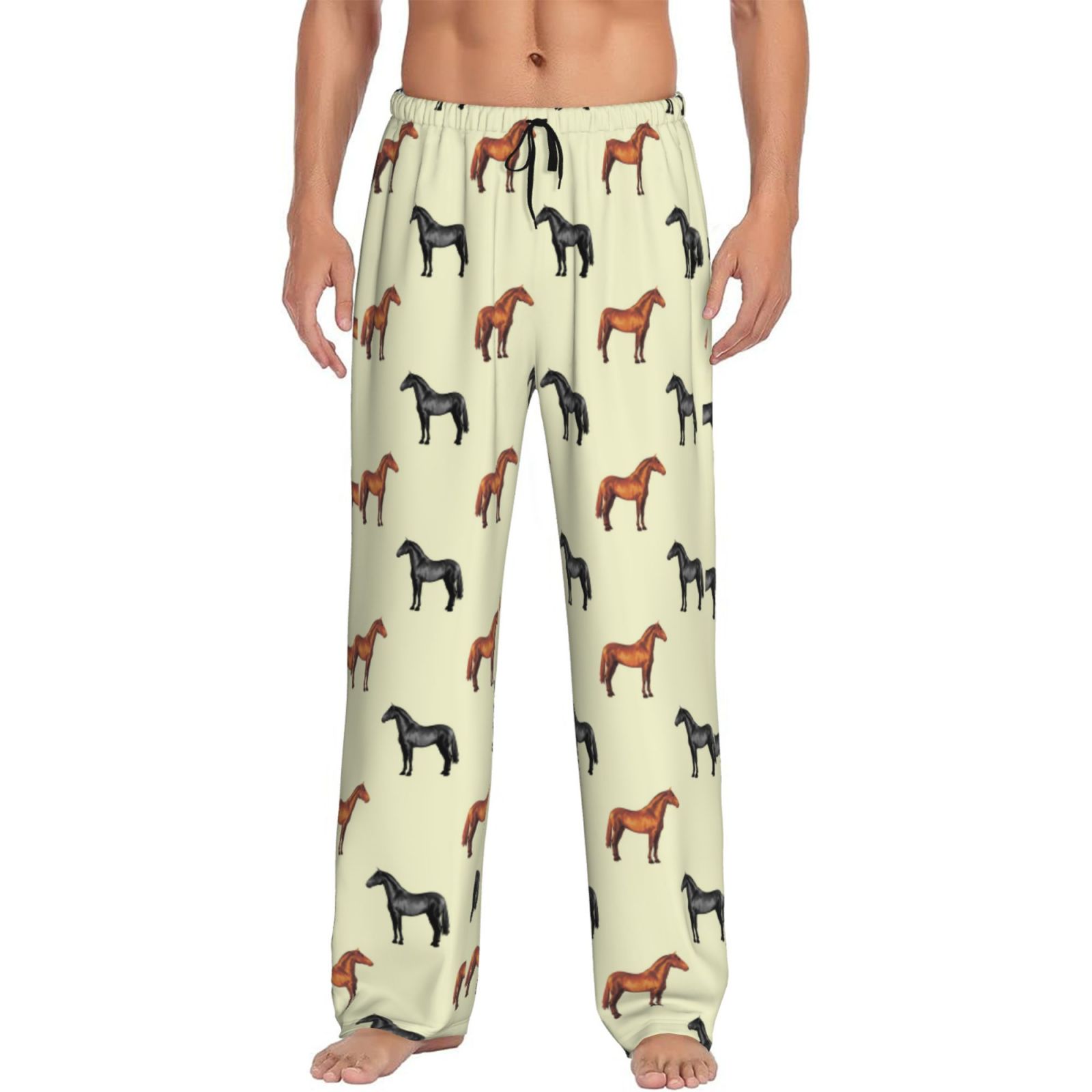 Mens Pajama Pants, Elegant Cute Horse Brown Black Lounge Pj Pants With ...