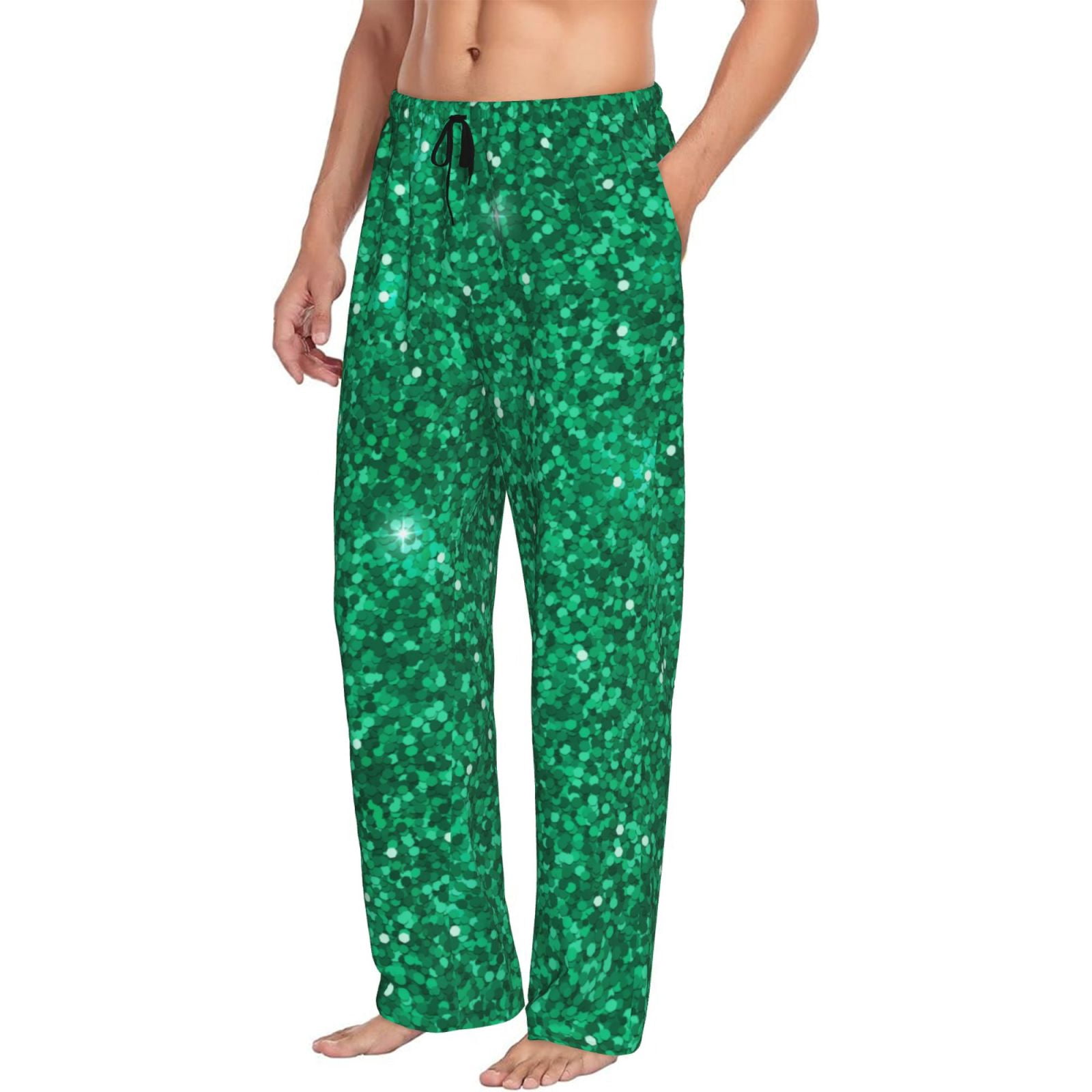 Mens Pajama Pants, Emerald Glitter Sparkles Soft Sleep & Lounge Pants ...